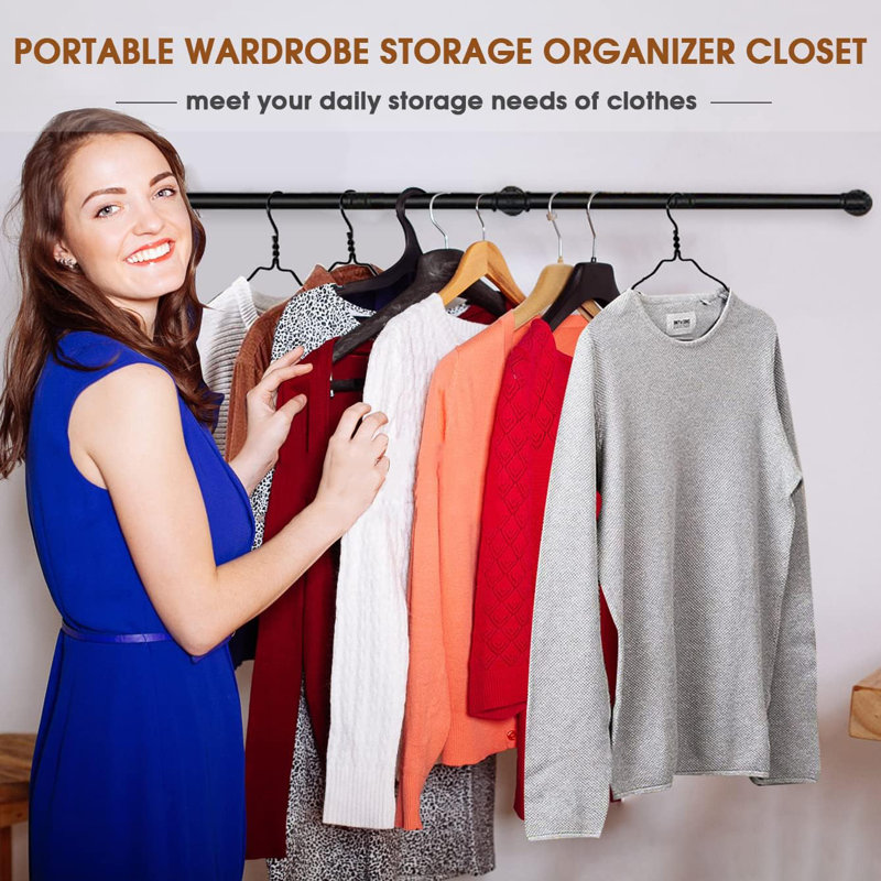 Everly Quinn Clothes Hanger Pole Wall Mount, 72" Heavy Duty Detachable ...