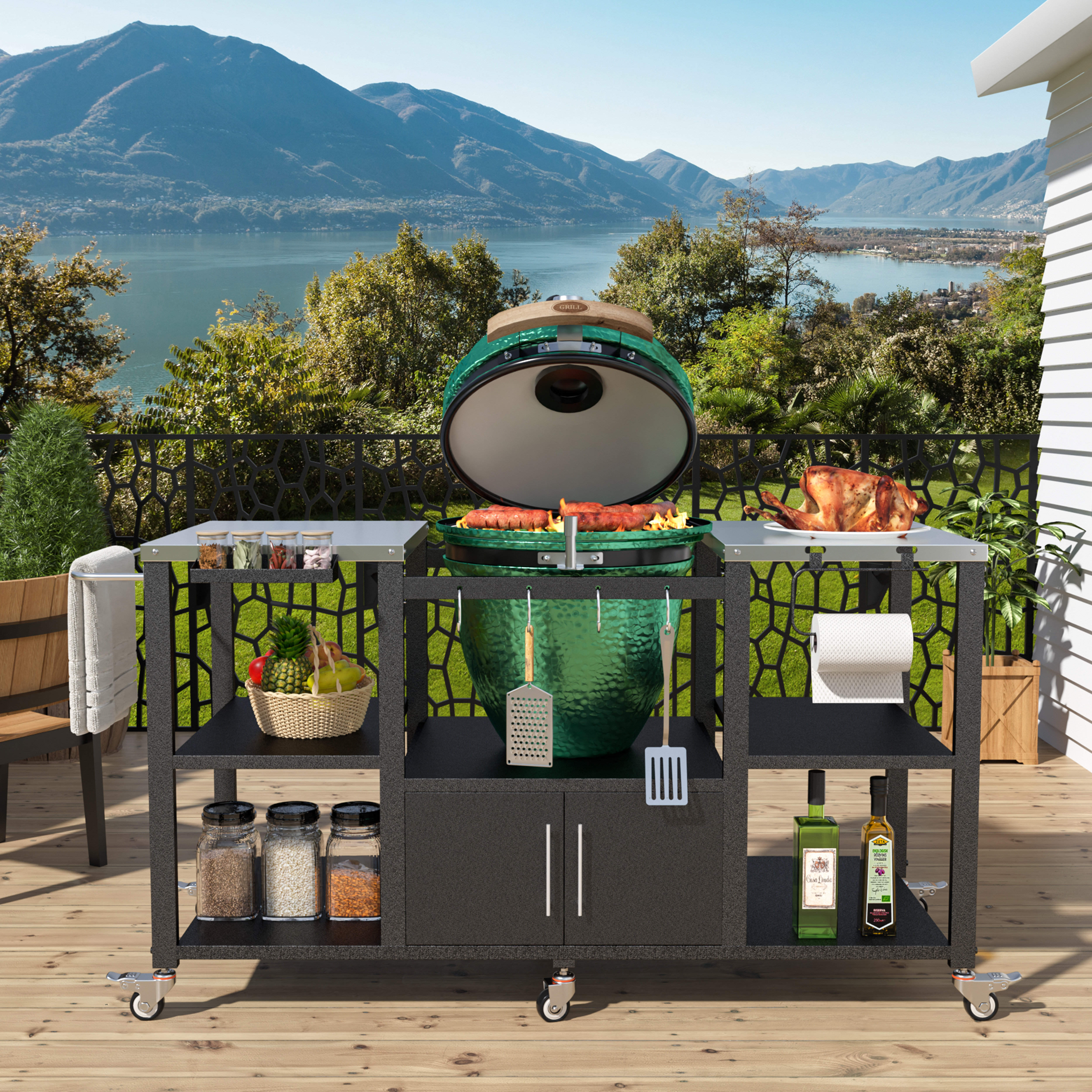 Veikous Grill Table For Large Big Green Egg,Kamado Joe Classic, 201 ...