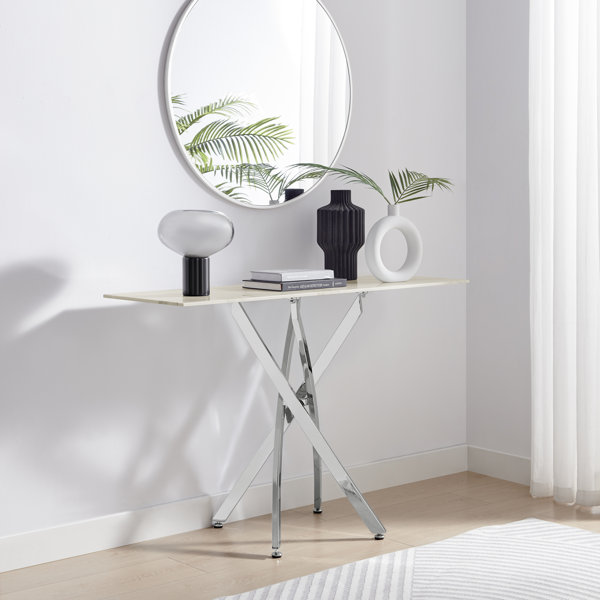 East Urban Home Atal Marble Effect Console Table - Glass Topped Metal ...