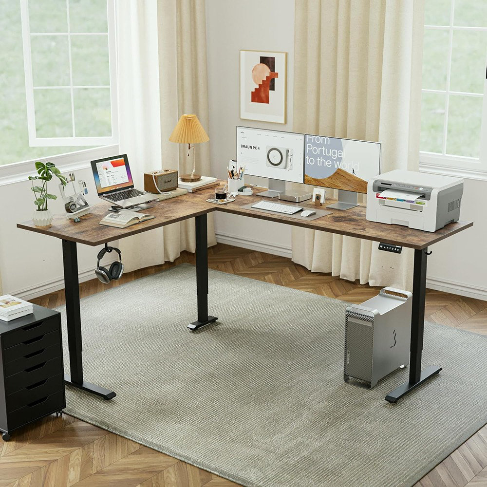 Inbox Zero L-shaped Standing Desk Adjustable Height, Electric Corner ...
