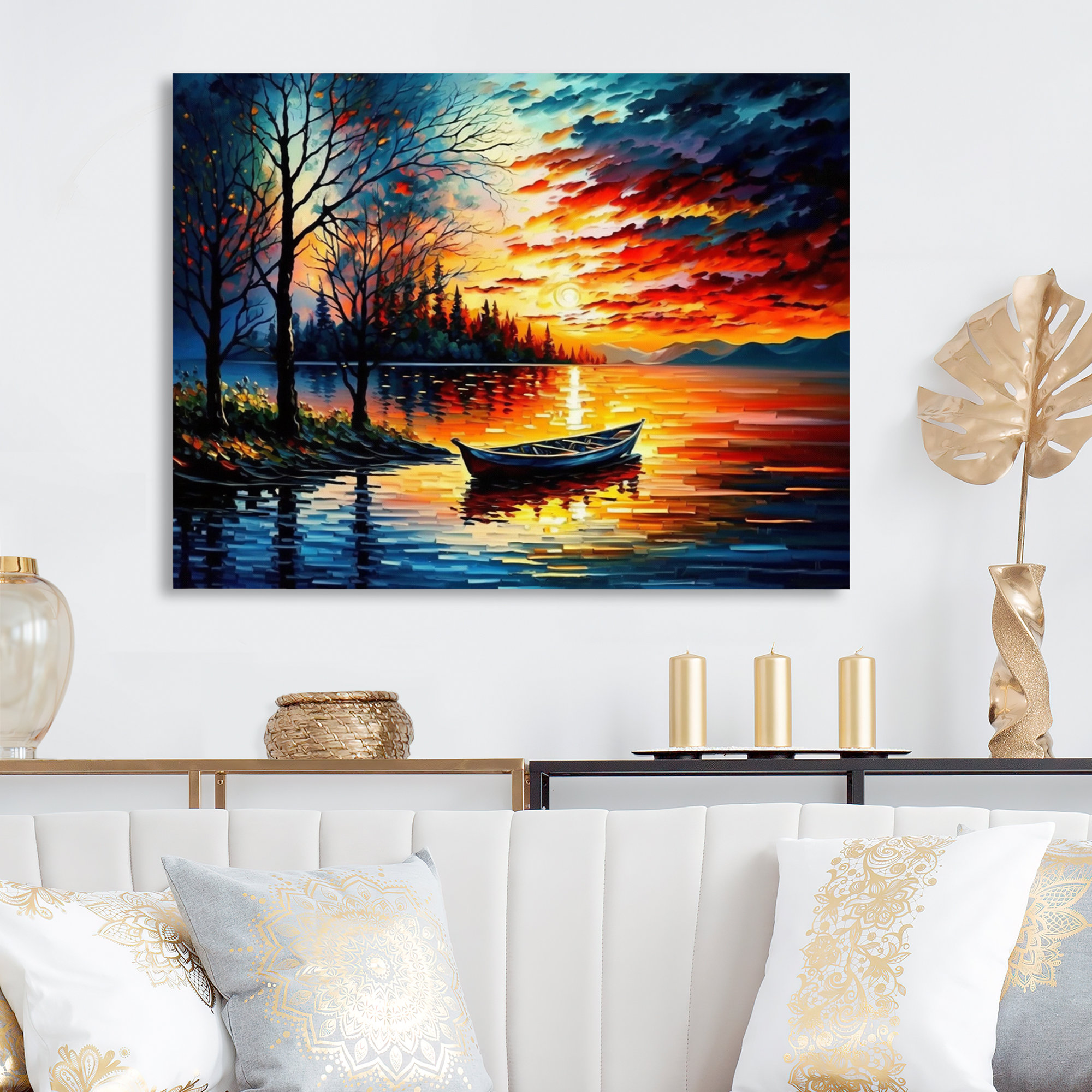 Wildon Home® Canoe on the Lake in the Fall - Painting on Canvas | Wayfair