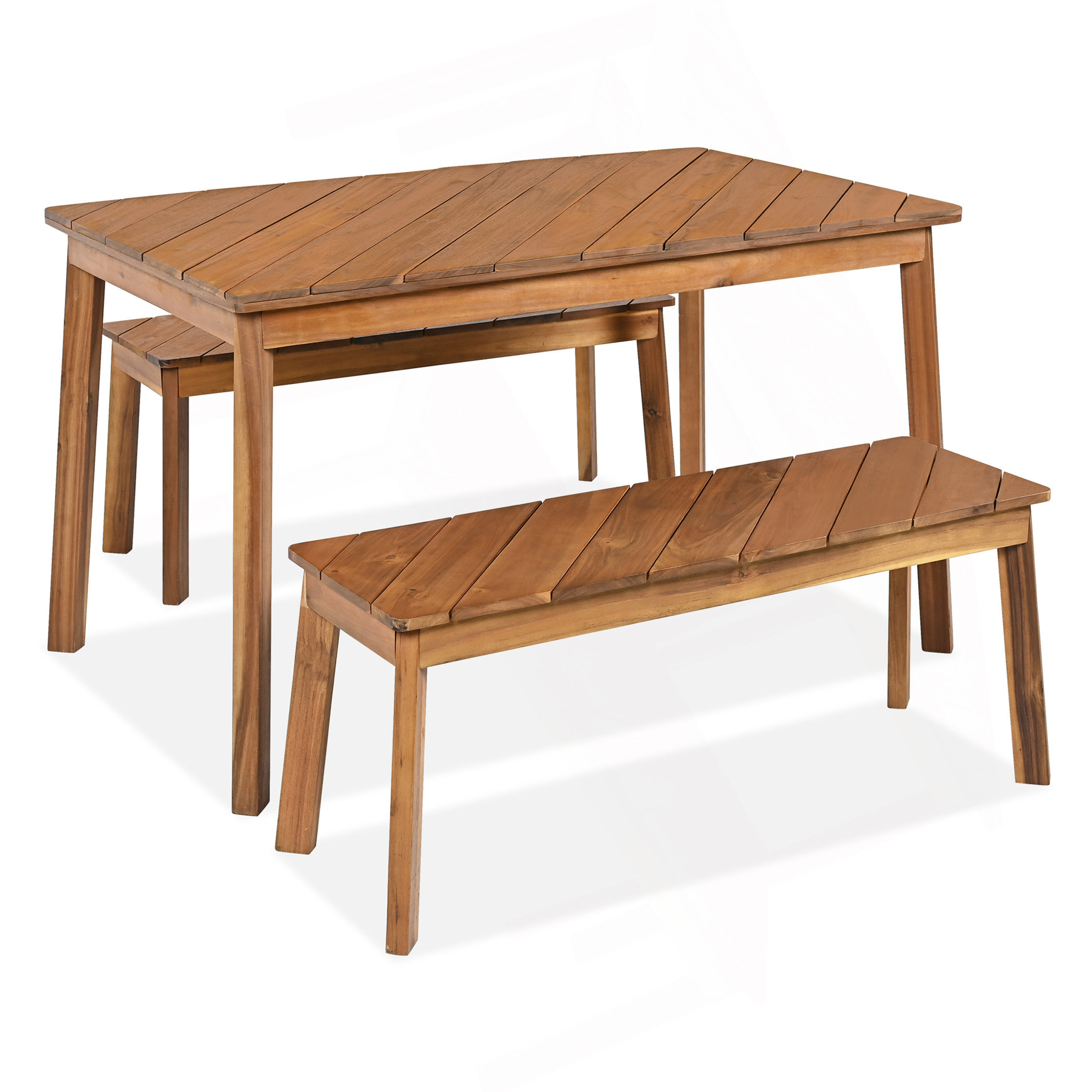 George Oliver 3 Pieces Acacia Wood Table Bench Dining Set For Outdoor ...