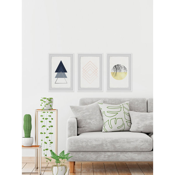 Wrought Studio™ 'Sequence of Shapes Triptych' 3 Piece Framed Graphic ...