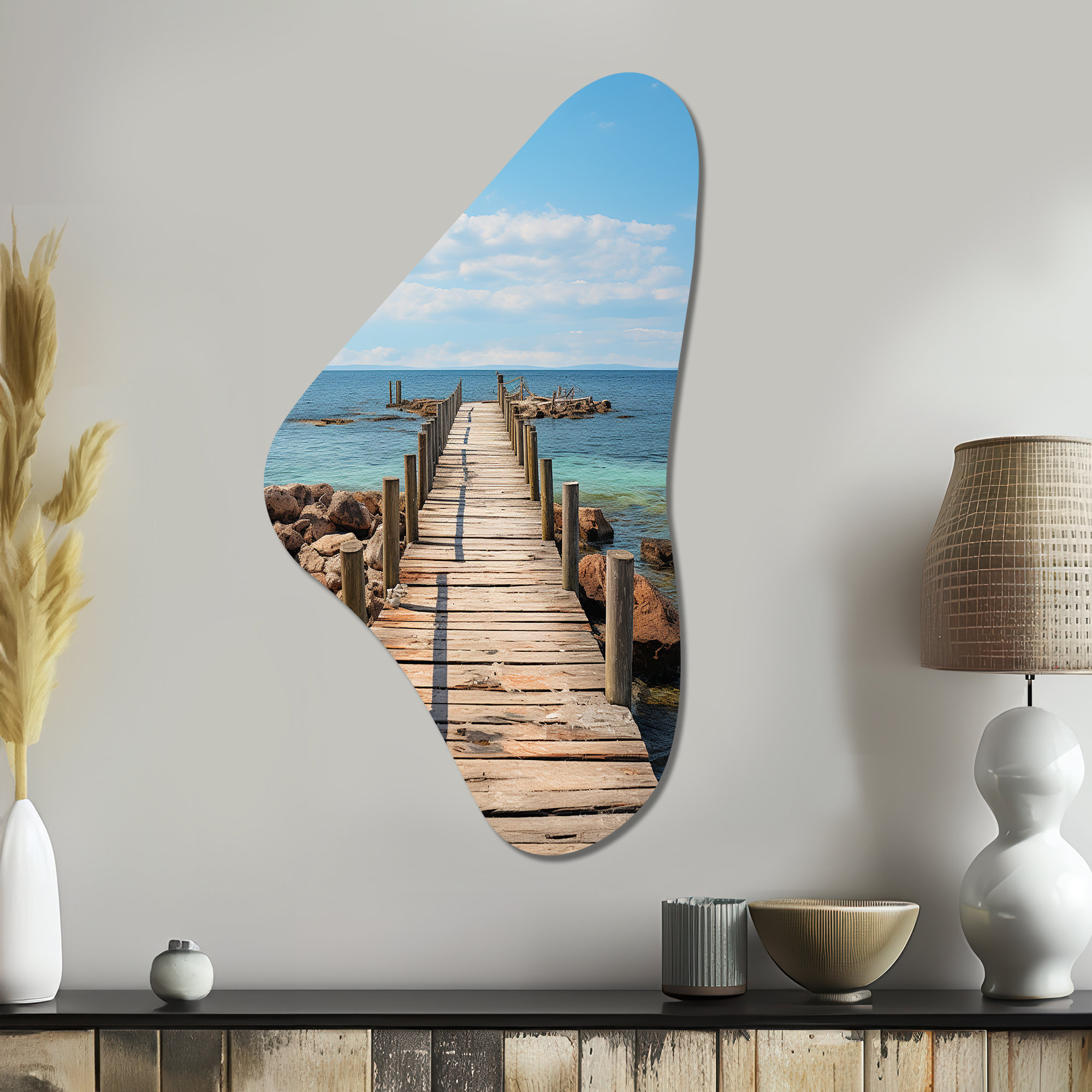 Design Art Pier And Dock Rustic II - Coastal Port Boomerang Shape ...
