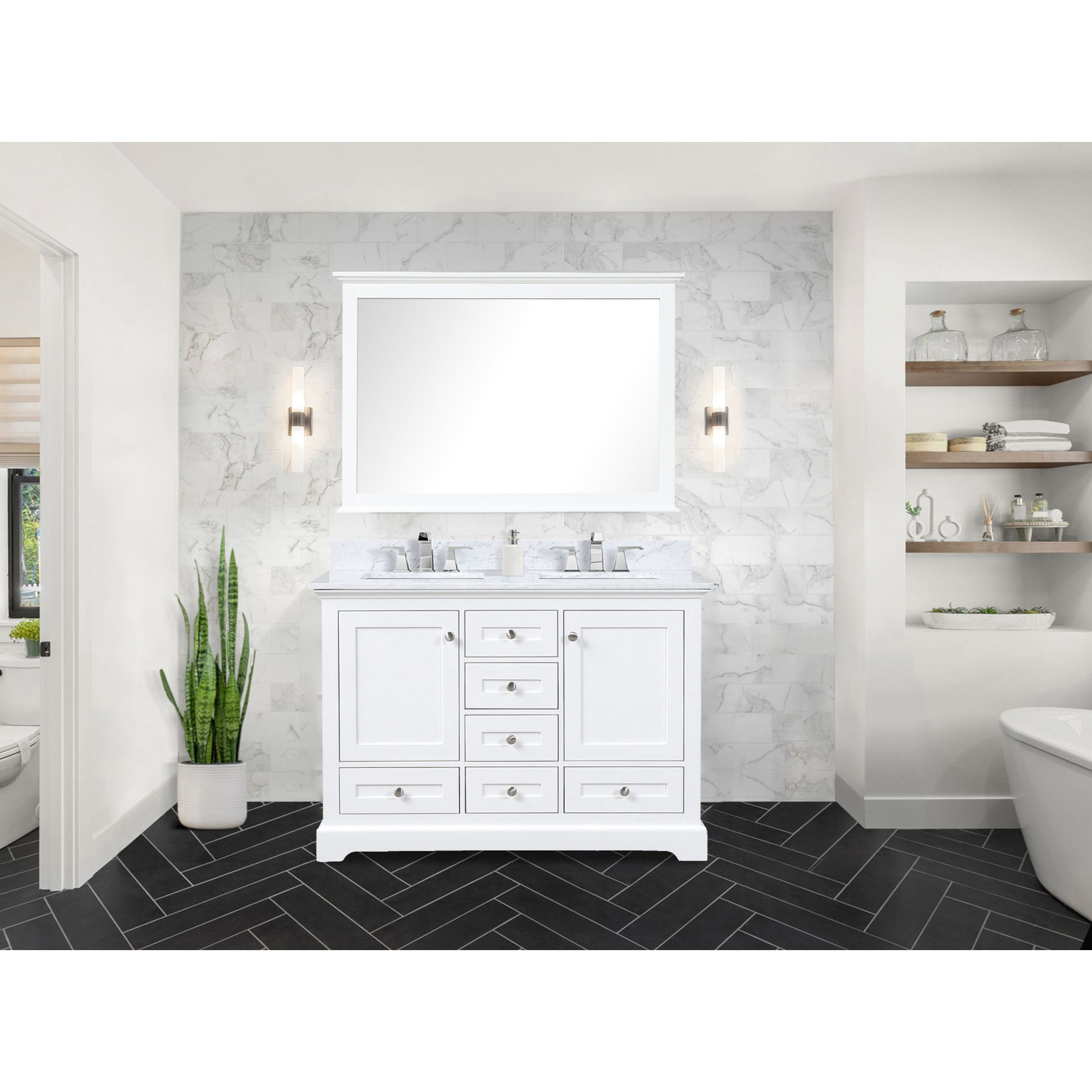 Wildon Home® White Double Bath Vanity Boasting Marble Back - Layer ...