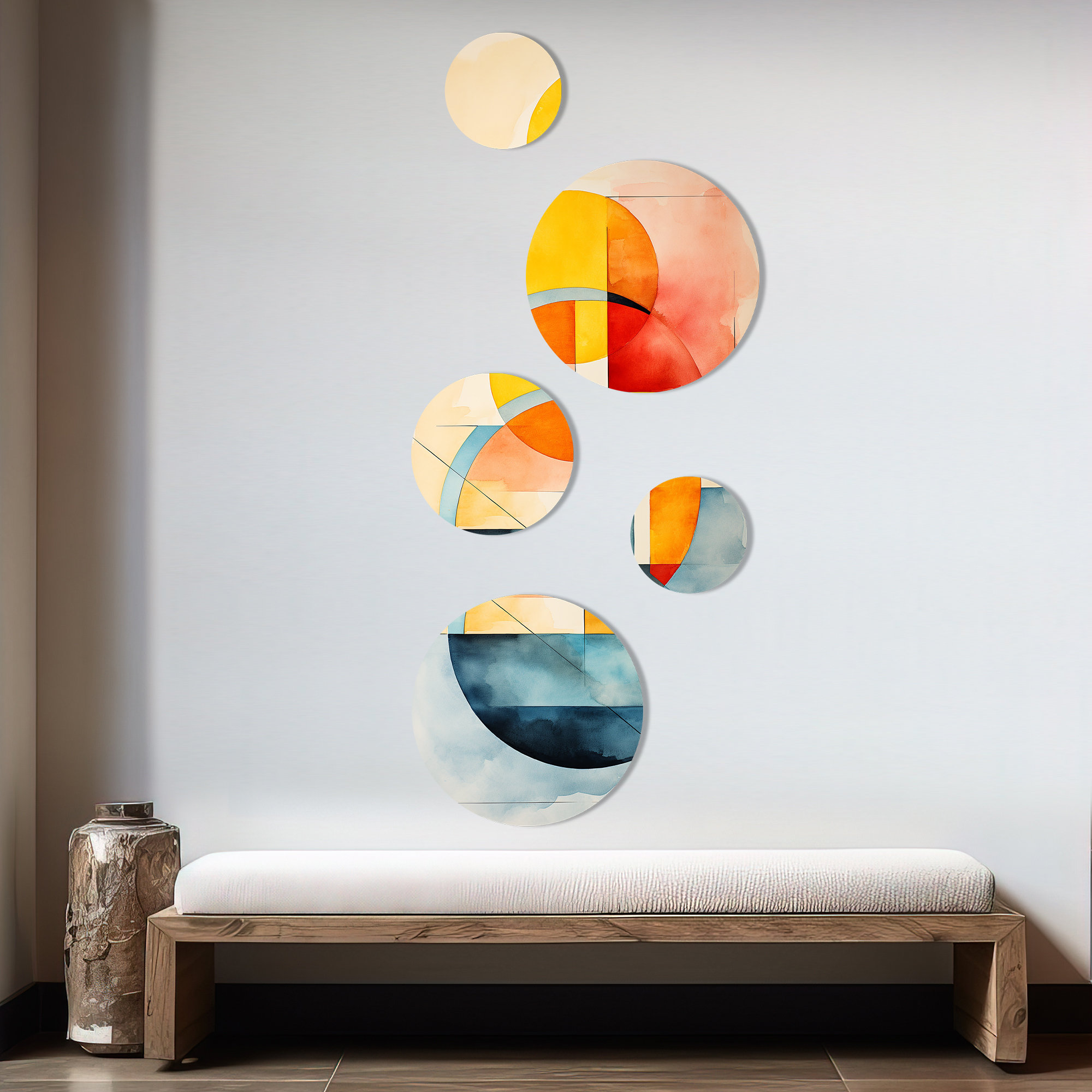 Ivy Bronx Cubic Soft Colors Tiles V - Geometric Round Wall Art Set Of 5 ...