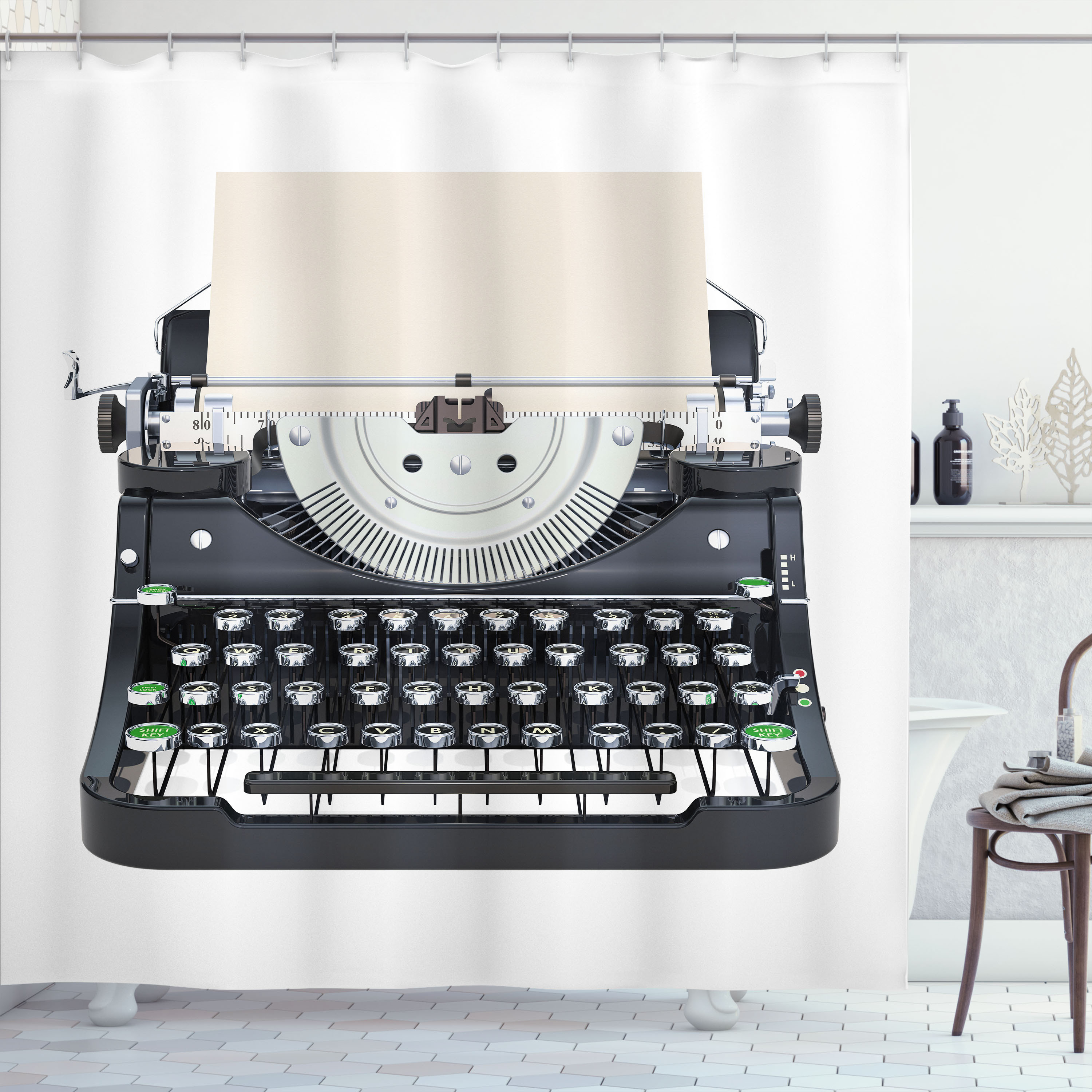 East Urban Home Typewriter Shower Curtain Old Mechanical Keyboard Grey ...
