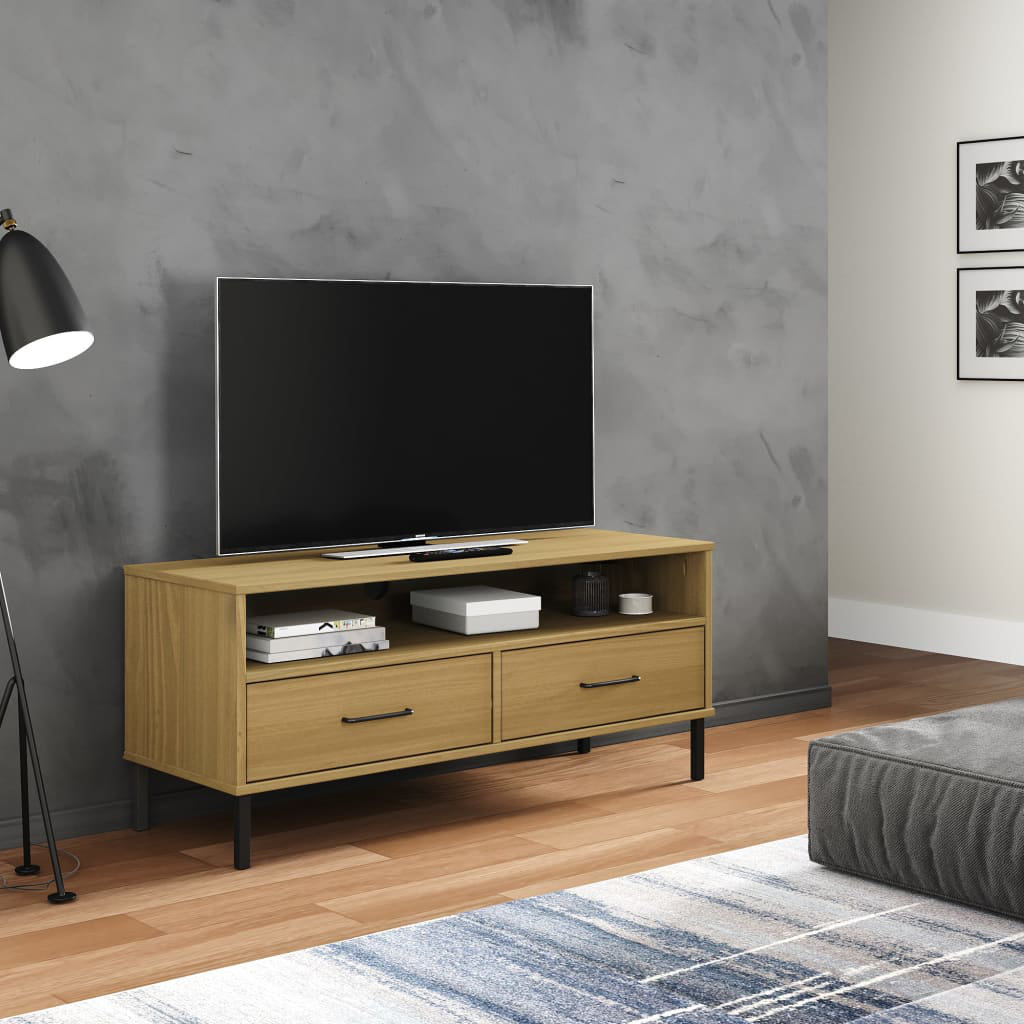 Ebern Designs TV Stand TV Console TV Console with Metal Legs Solid Wood ...