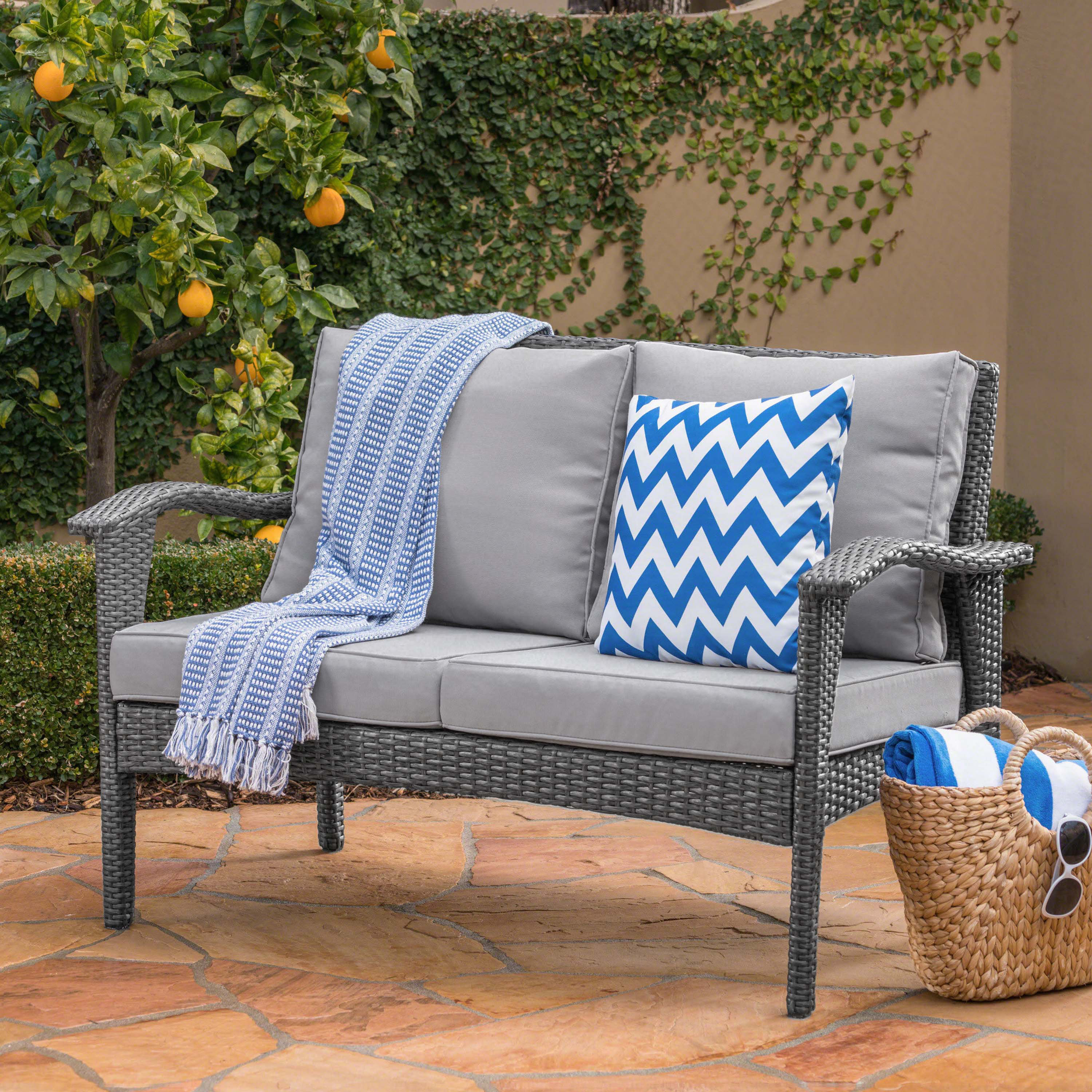 Lark Manor™ 49" Outdoor Wicker Patio Loveseat with Cushions | Wayfair