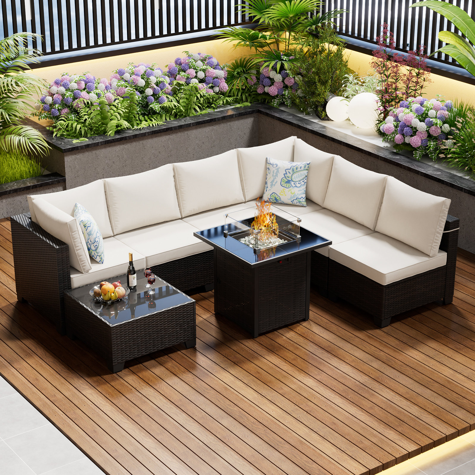 Latitude Run® 8 Pieces Patio Furniture Set With Fire Pit Table ...