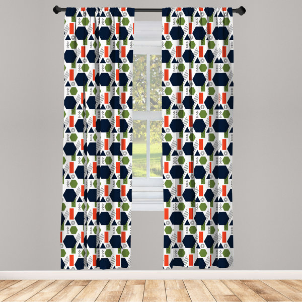 Ambesonne Geometric 4-Panel Curtains, Rectangles Triangles Line Olive ...
