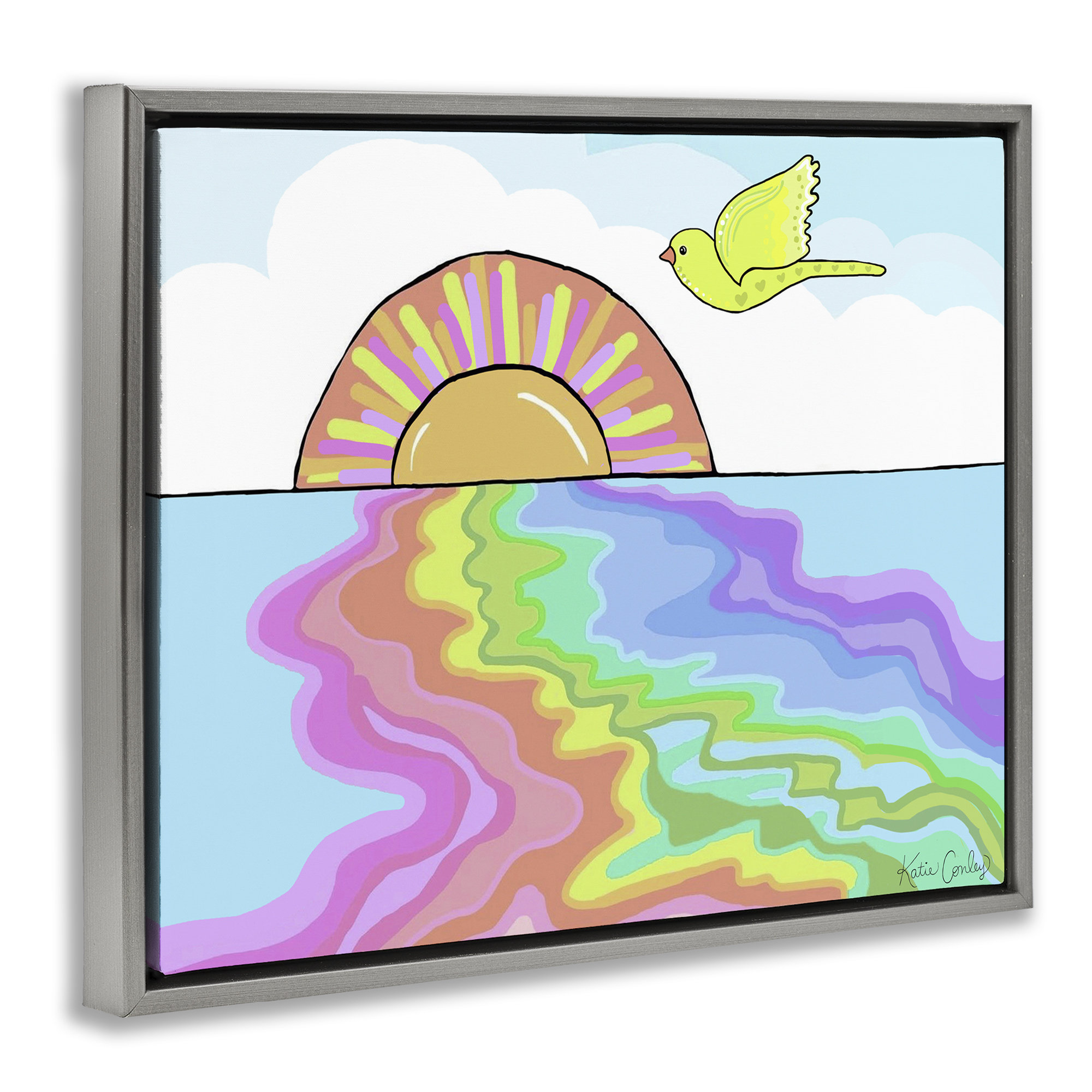 Latitude Run® Swirling Rainbow Sea Reflection Floating Frame, design by ...