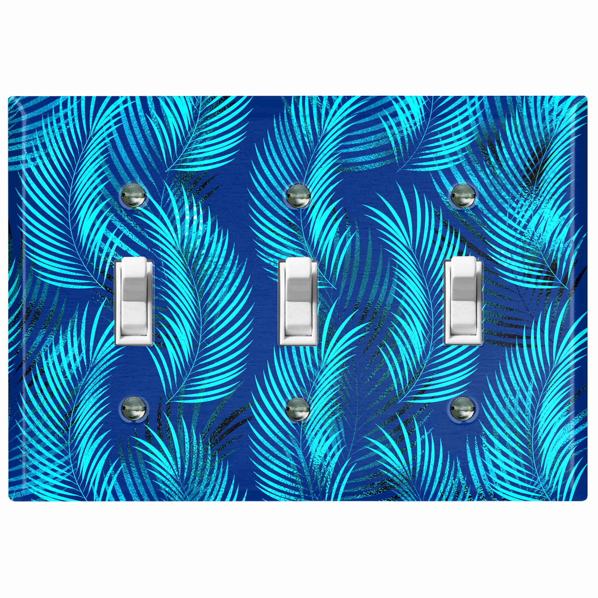WorldAcc Metal Light Switch Plate Outlet Cover (Teal Blue Jungle Leaves ...