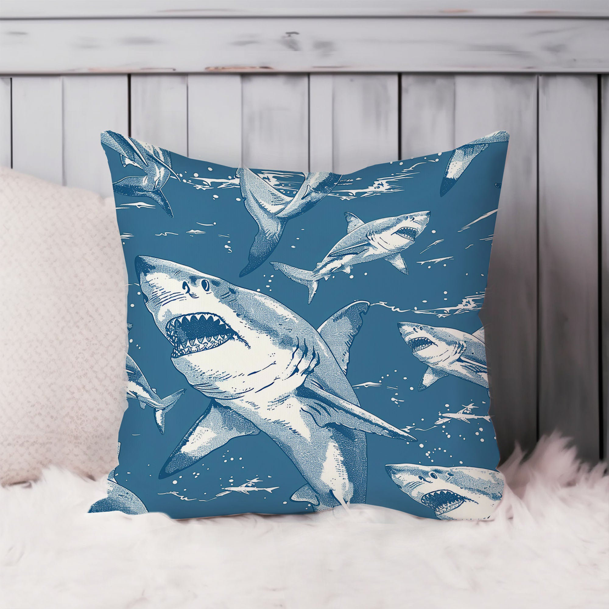 Ethan Taylor Animals Sharks Pattern III Ocean Sea Animals Shark Pillow ...