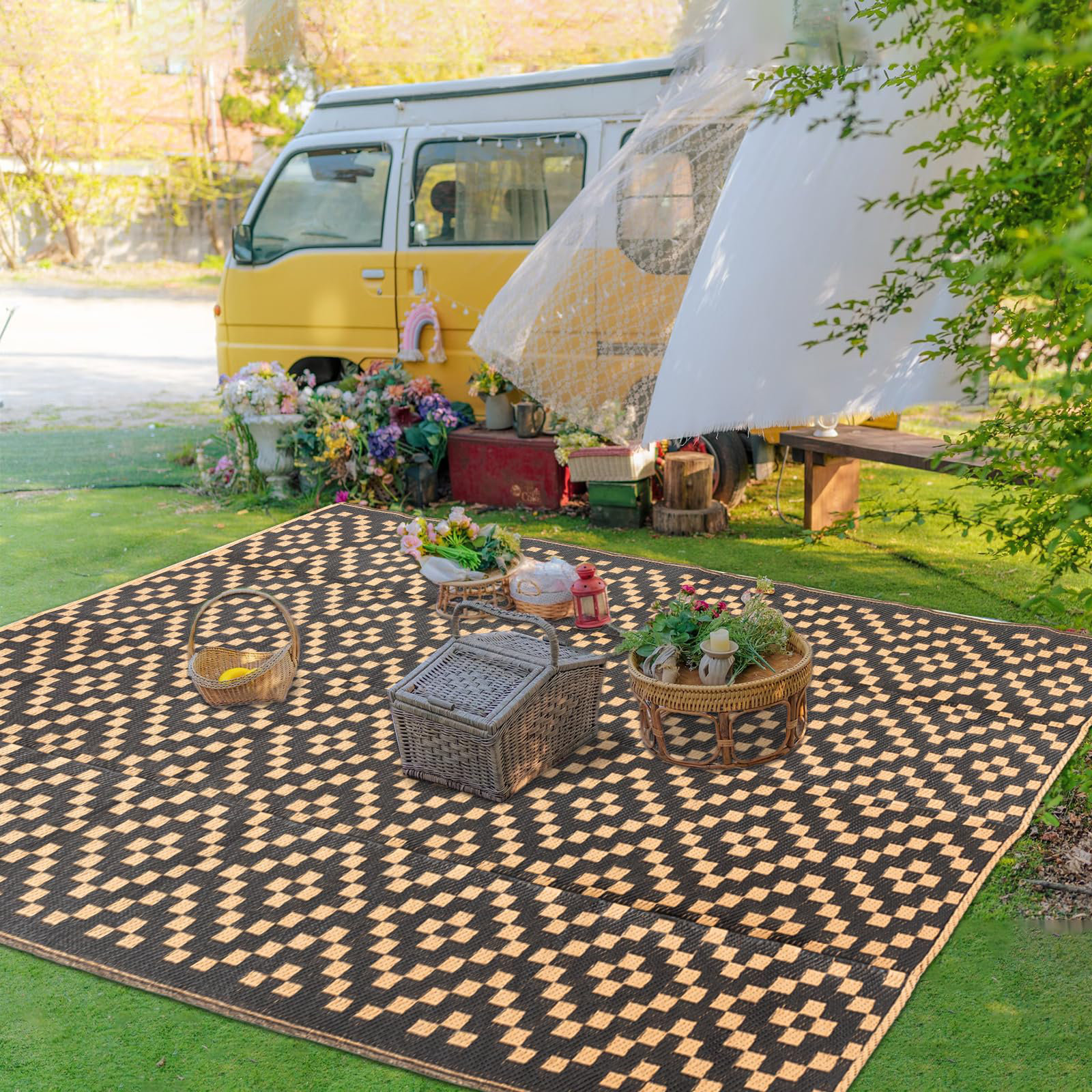 Dakota Fields Reversible Outdoor Rug For Patio 5X8ft Waterproof Large ...