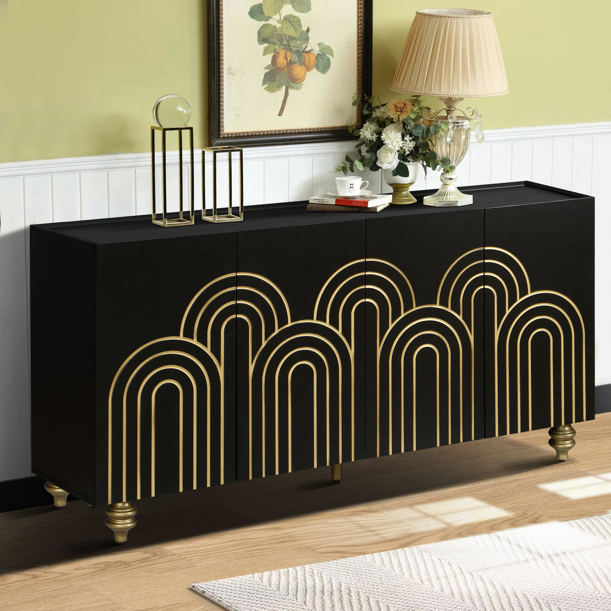Alcott Hill® Modern Fluted Sideboard Buffet With Storage, Curve Element ...