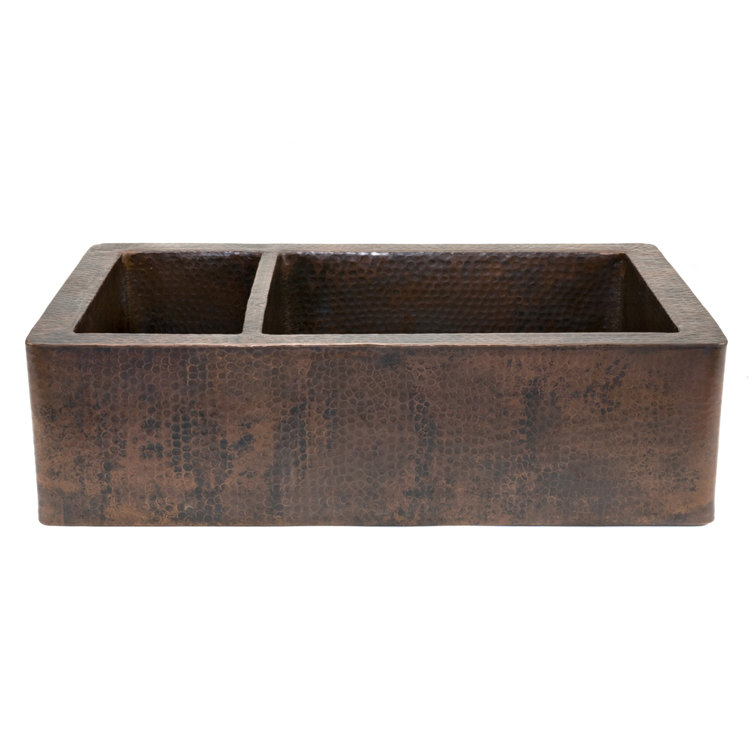 Premier Copper Products 33" Hammered Copper Apron Front 25/75 Double ...