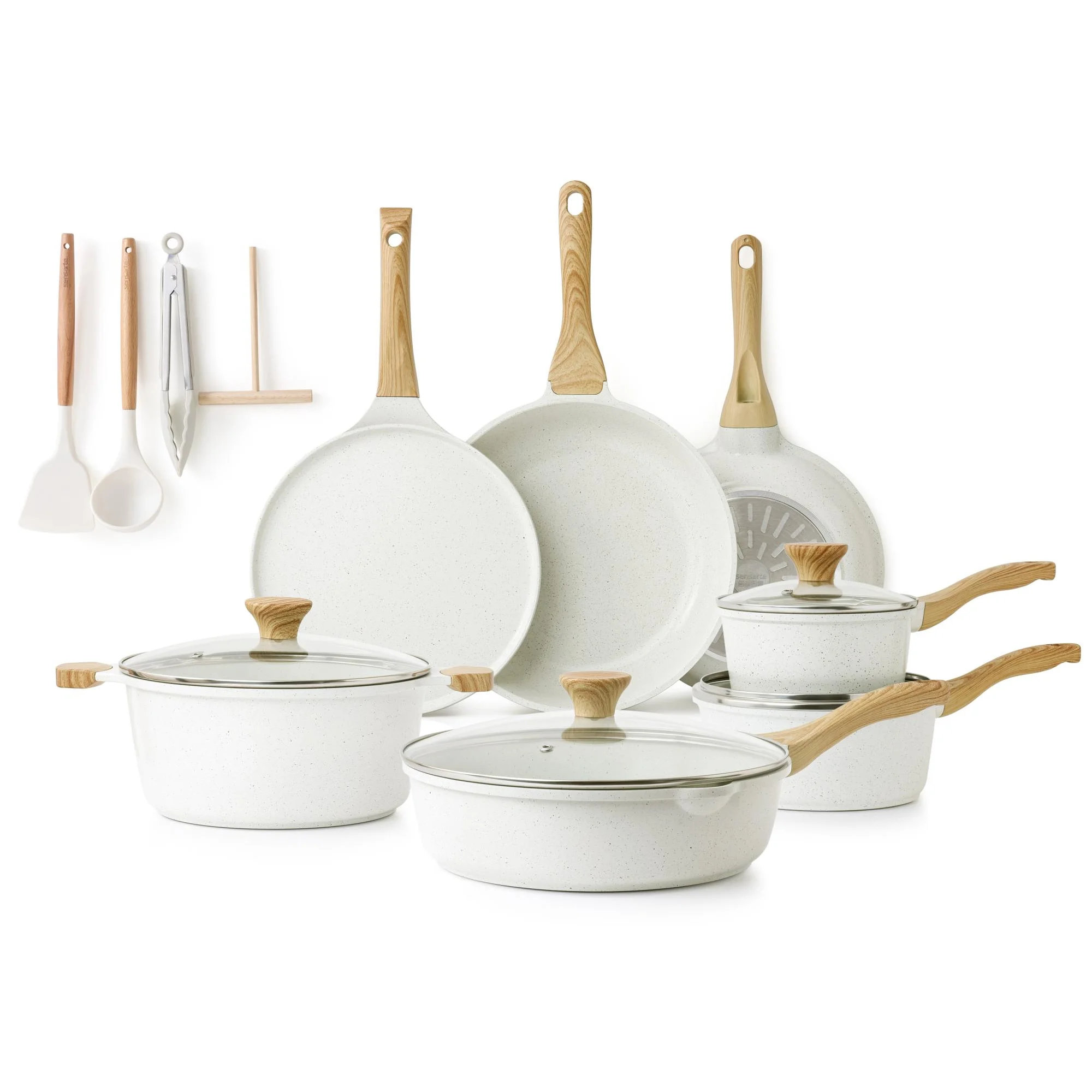 SENSARTE 23 Pieces Ceramic Nonstick Induction Cookware Set, Stay-cool ...