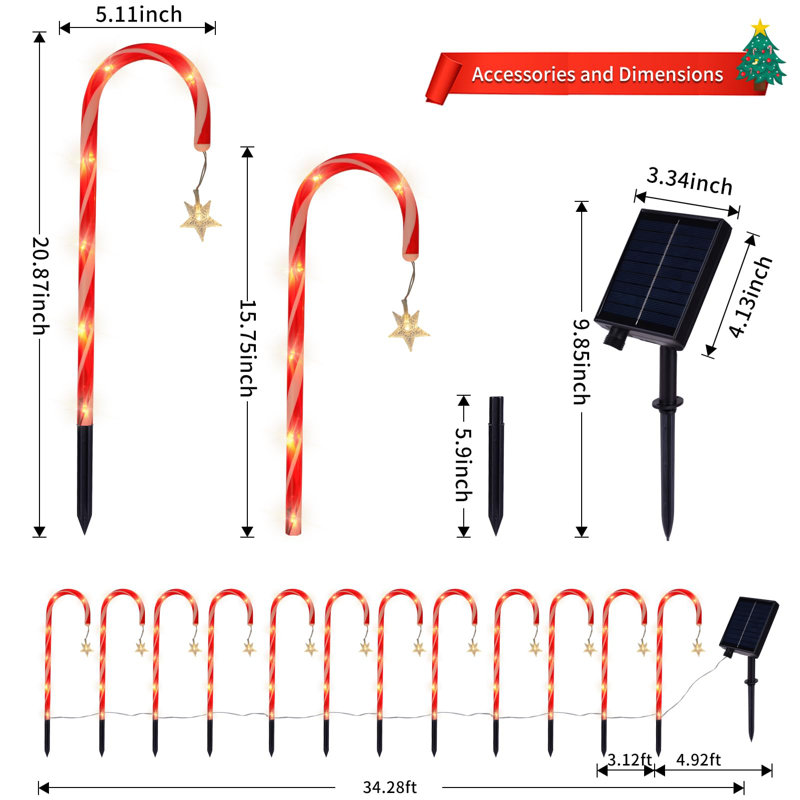 The Holiday Aisle® 12 Pack Solar Christmas Candy Cane Pathway Lights ...