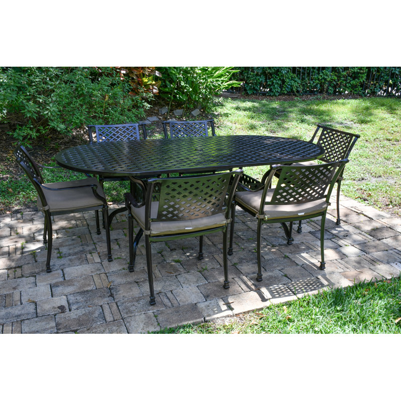 Red Barrel Studio® Oval 6 - Person 86" Long Aluminum Dining Set with ...