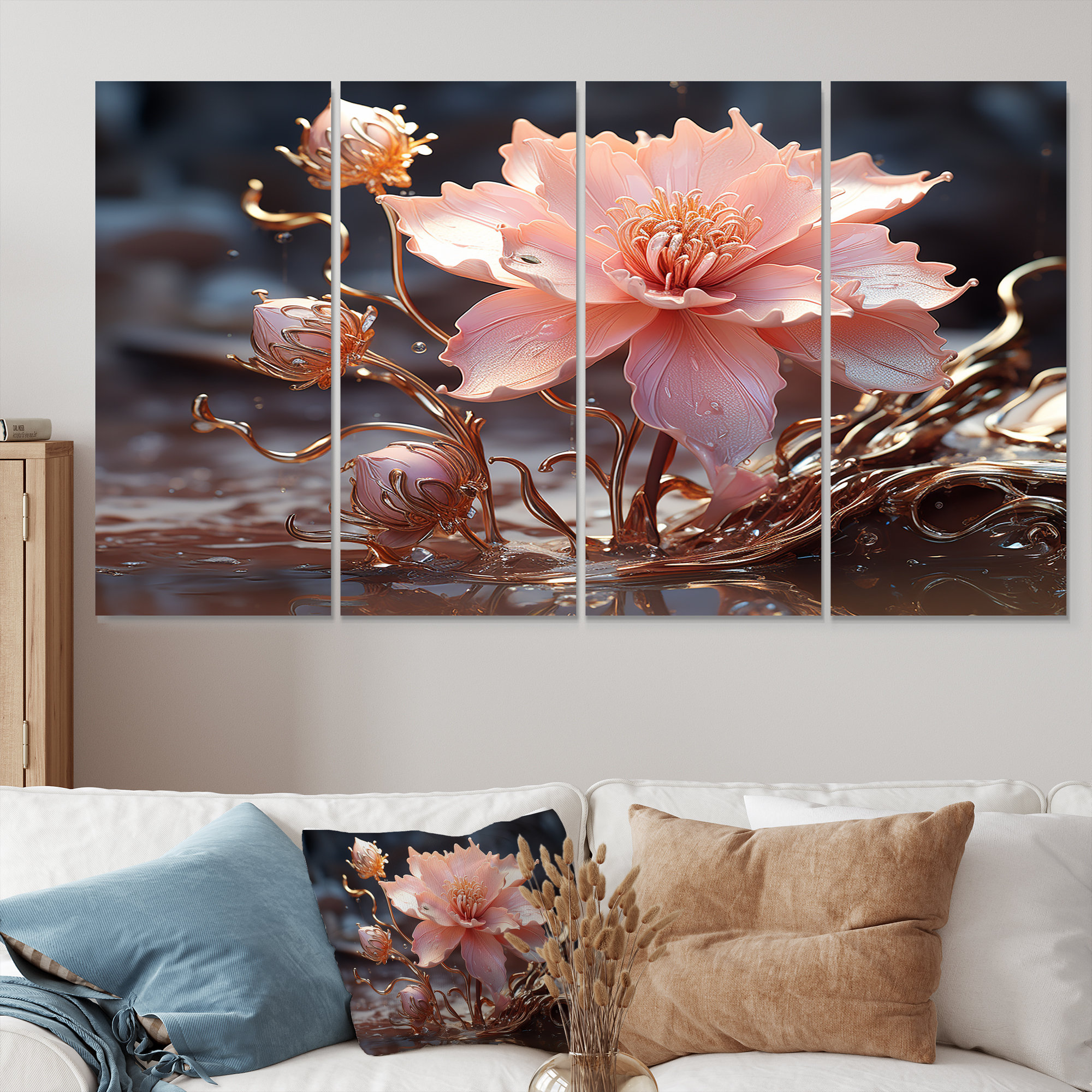 Mercer41 Option 1 Pink Rose Golden Glam Leaves - Rose Wall Art Canvas 4 ...