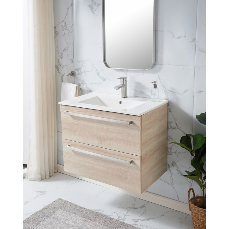 Ebern Designs Onni 30'' Danube Oak Modern Wall Mounted Single Bathroom ...