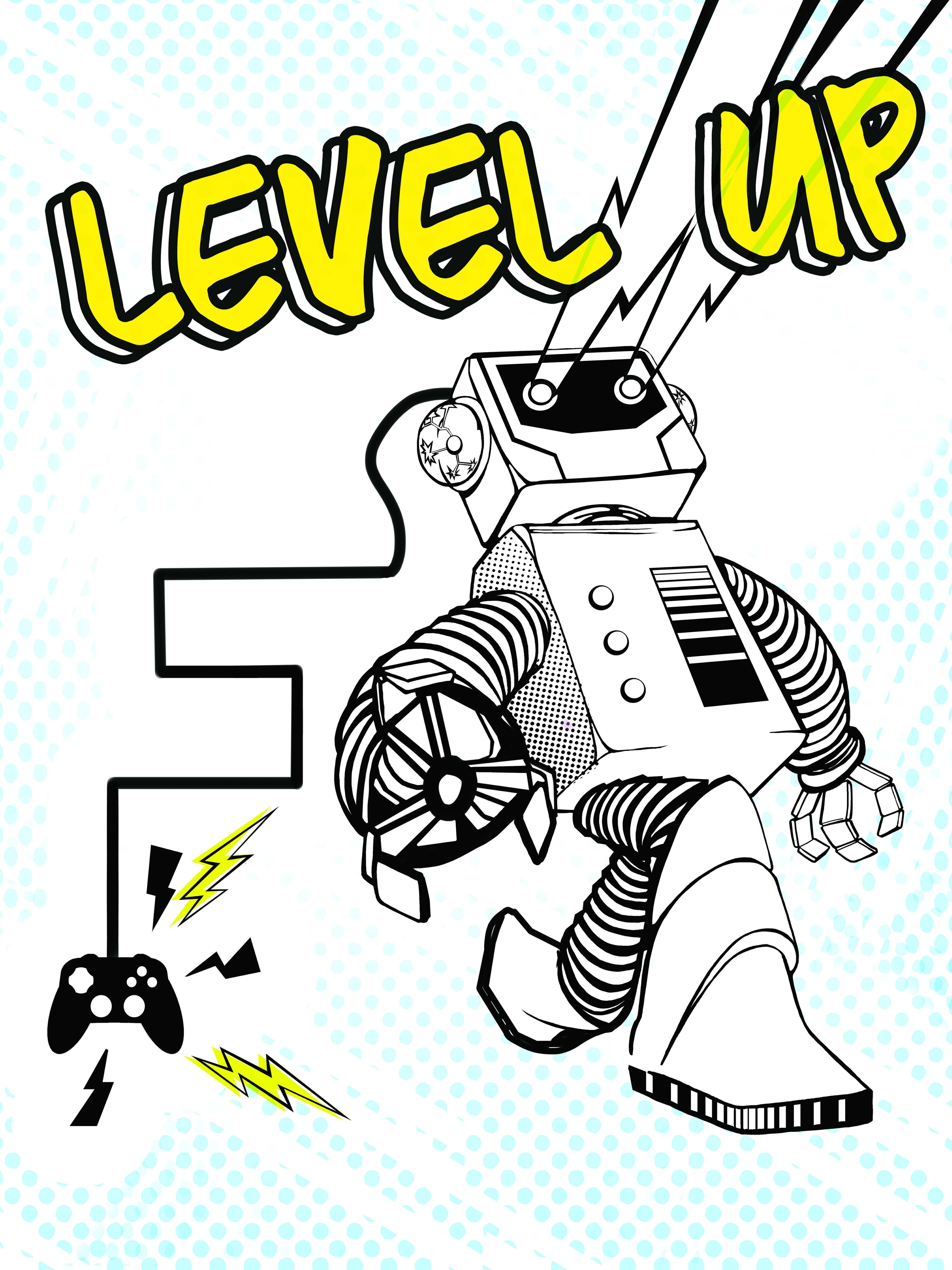 Wildon Home® Gamer Robot Level Up - Wrapped Canvas Print | Wayfair