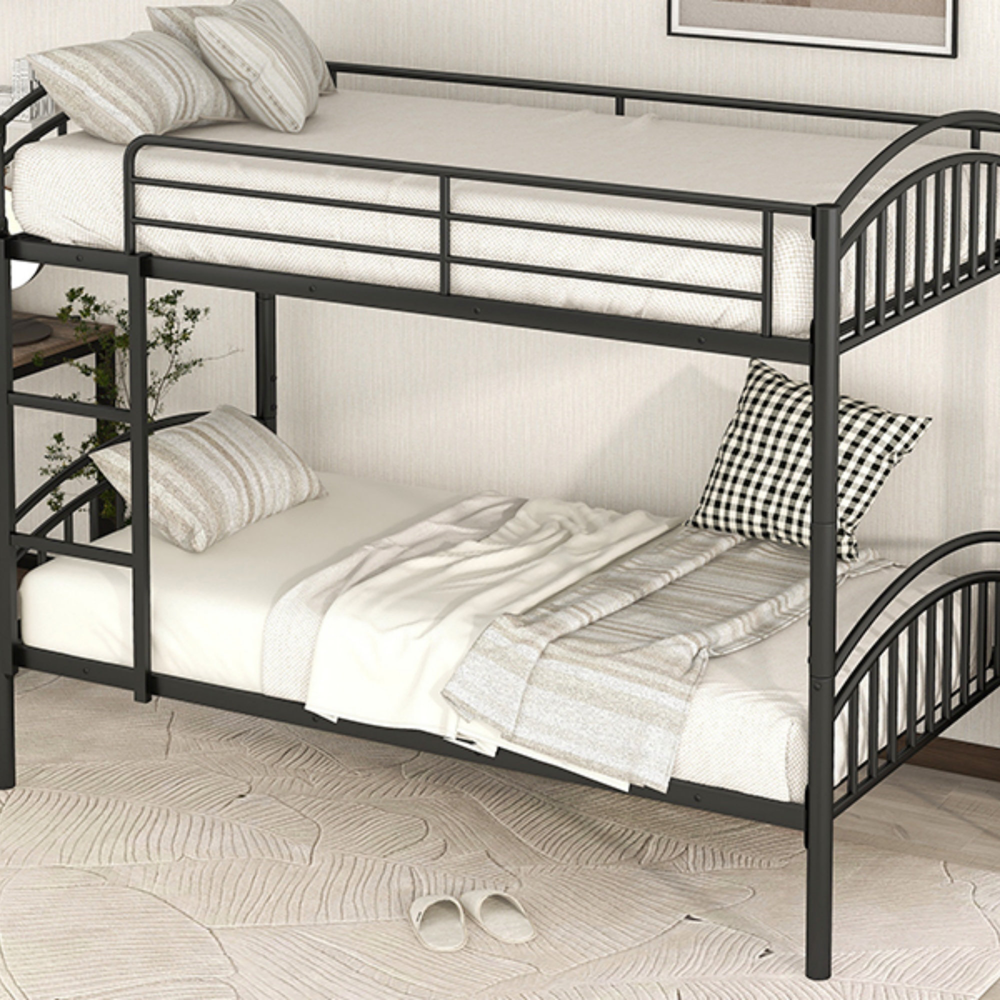 17 Stories Twin Over Twin Metal Bunk Bed,Divided Into Two Beds (Bed ...