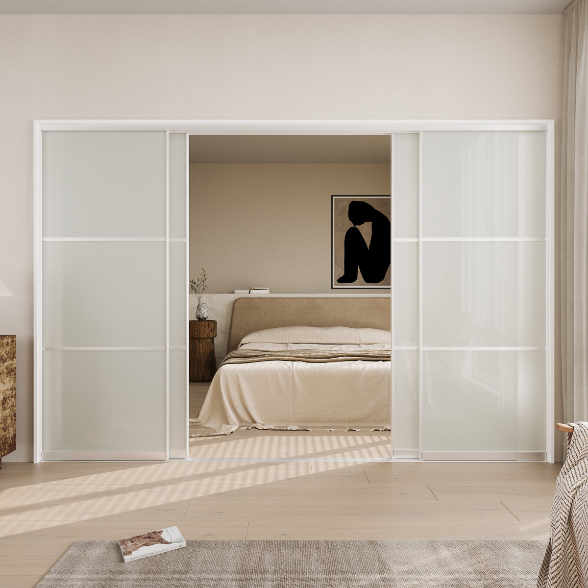 Home Worthy 4-Panels Aluminum Frame Tempered Glass Room Divider Closet ...