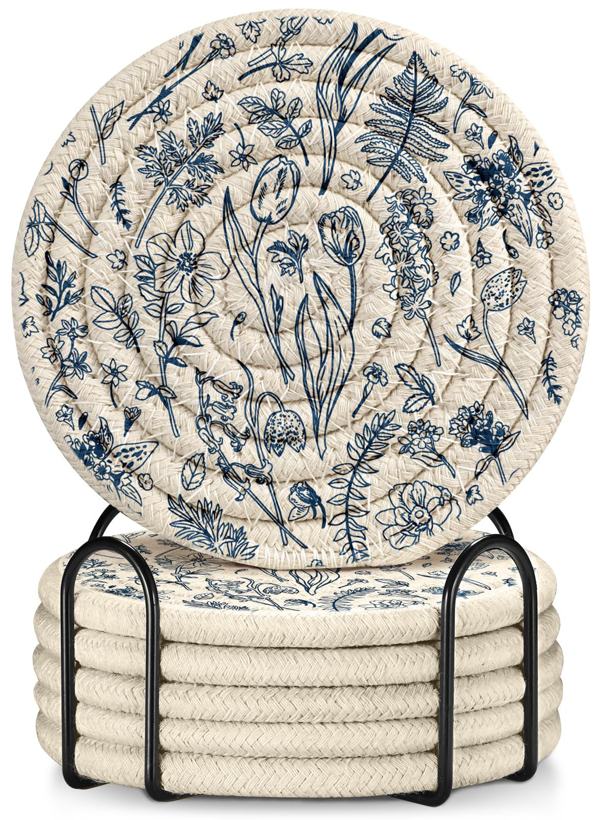 ACTIVE DOOR & WINDOW Soft Woven Fabric Coasters Set Of 6 With Stand ...