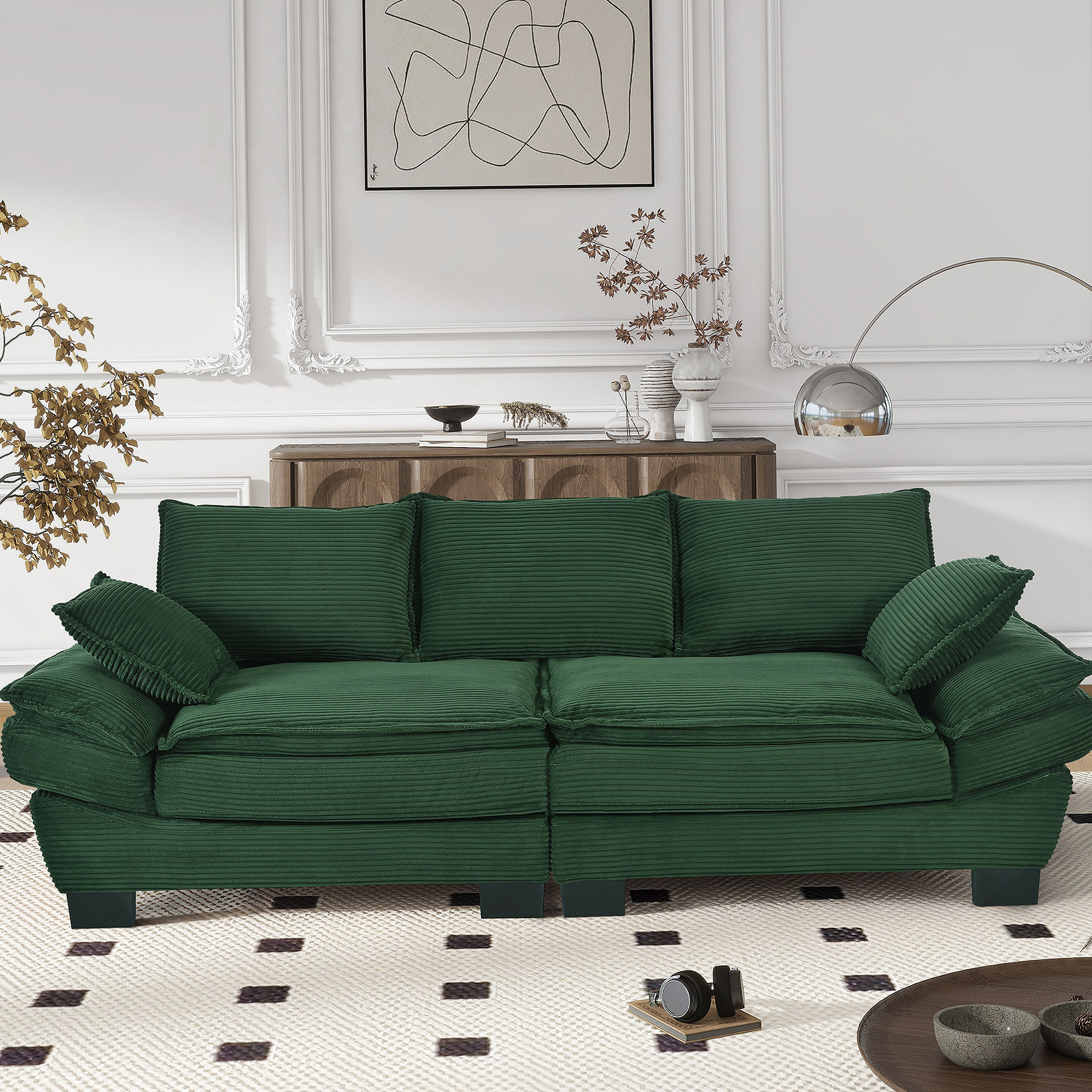 Ebern Designs U-Style Modern Curved Sofa, Back Upholstered Couch with 2 ...