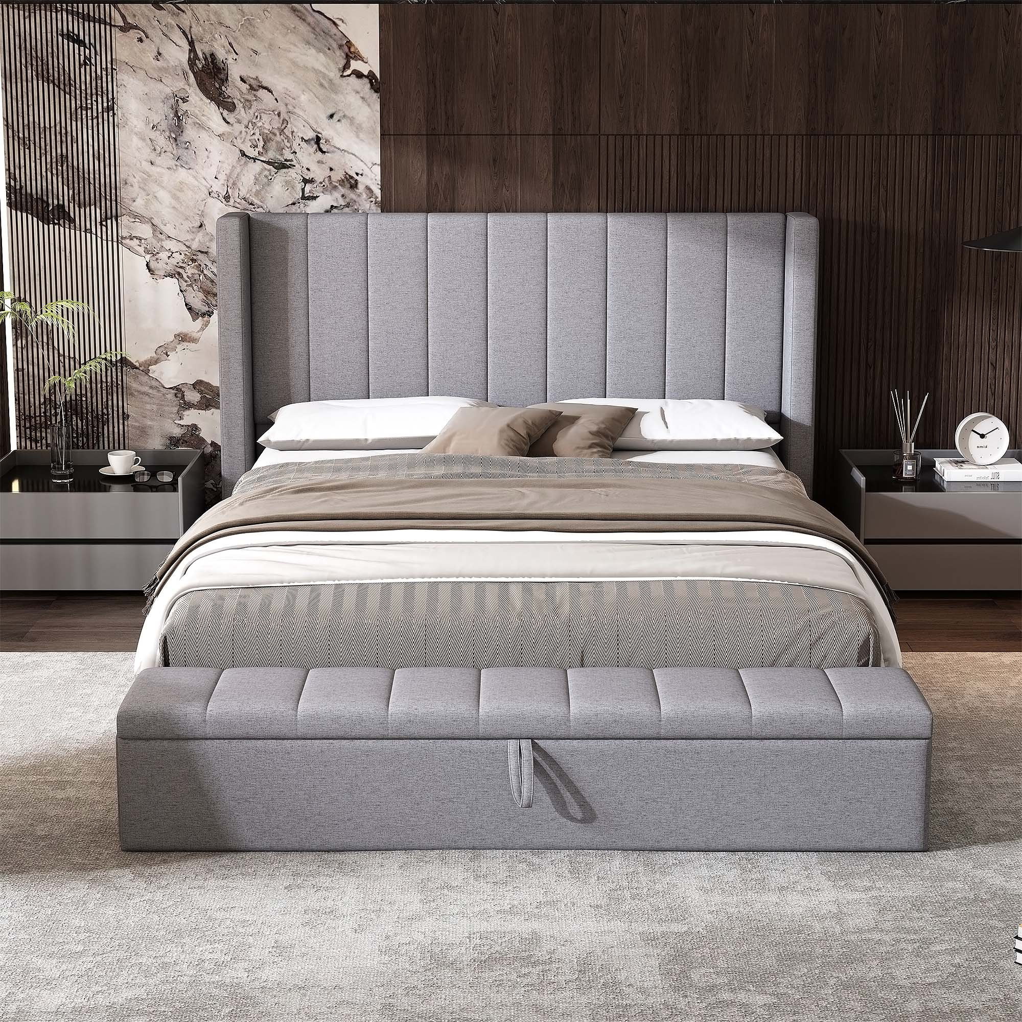 Latitude Run® Tevyn Upholstered Platform Queen Size Bed With Storage ...