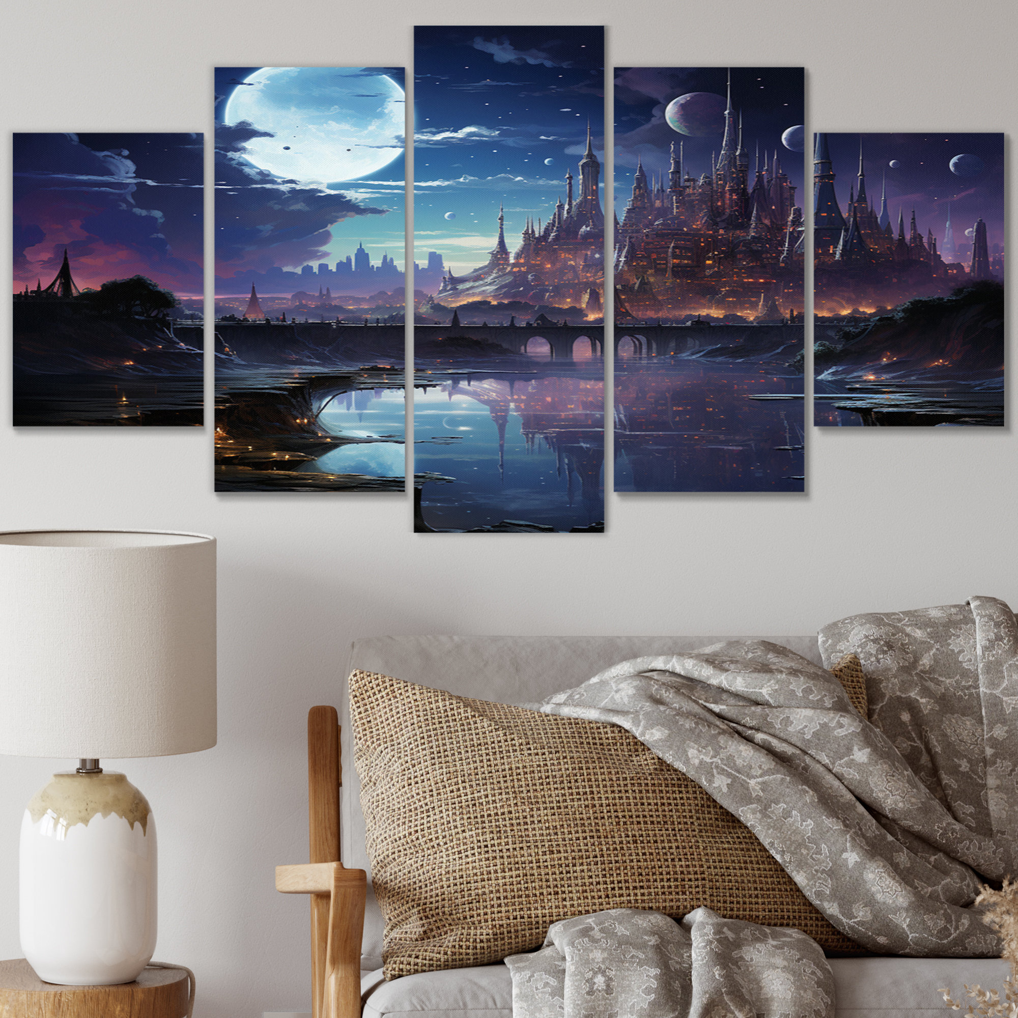 Lark Manor™ Science Fiction Cityscape At Night - Fantasy Canvas Print ...
