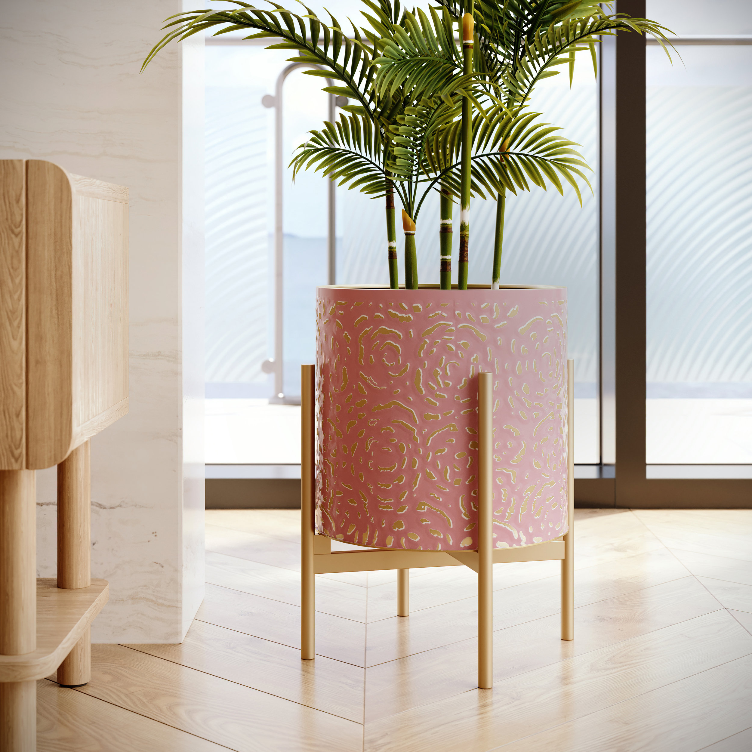 Aspire Laura Glam Indoor Metal Pot Planter With 4-Leg Metal Base ...