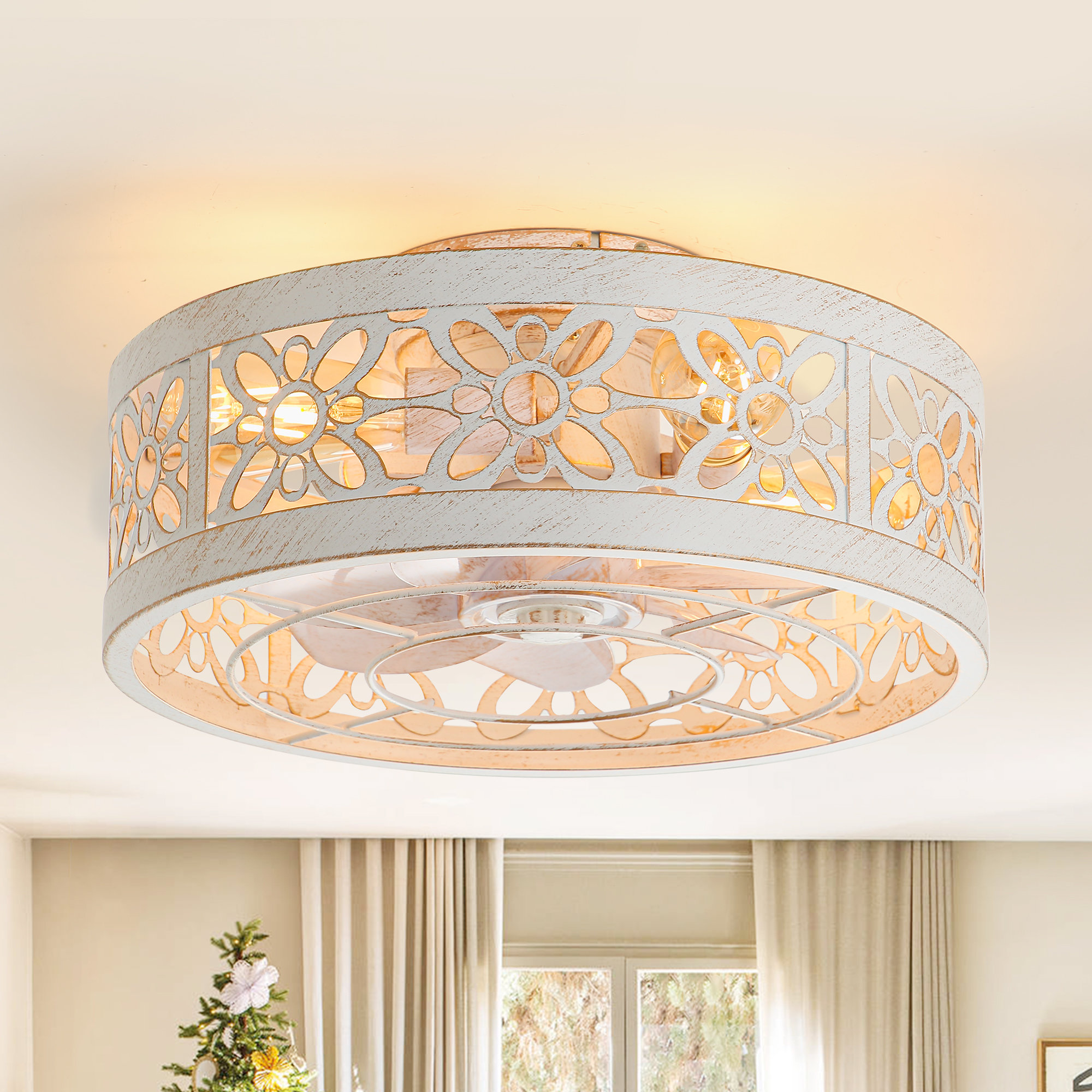 Mercer41 20-inch Caged Ceiling Fan with Remote Control and Light Kit ...