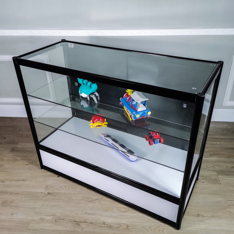 FixtureDisplays Black Aluminum Showcase Full Vision 48 Inch Frame Shelf ...