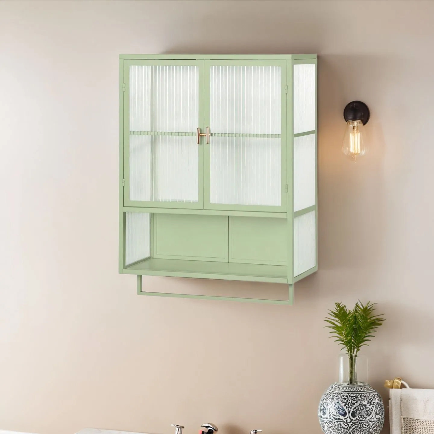 Mercer41 23.62"Glass Doors Modern Two-Door Wall Cabinet With Featuring ...