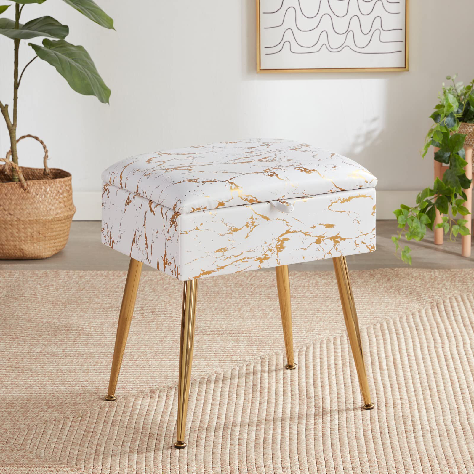 Mercer41 Storage Vanity Stool Ottoman Foot Rest, Makeup Vanity Stool ...