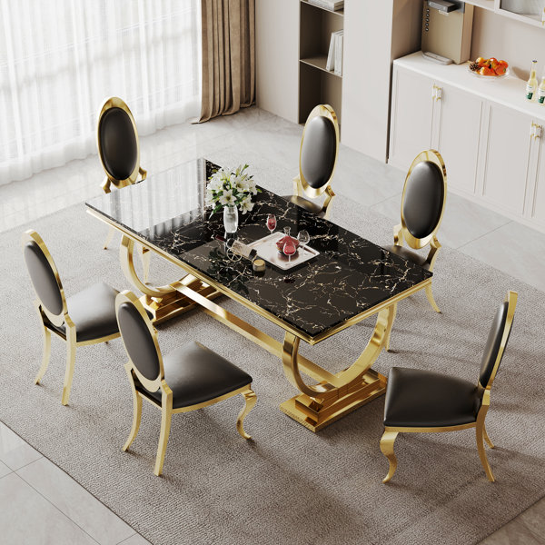 Mercer41 Alcester 70.08" Dining Table Set, Modern Kitchen Table For 6 ...