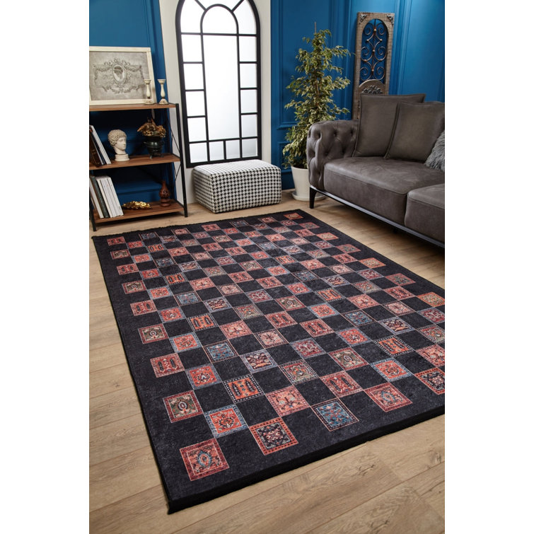 Hargun Usso Modern Machine Woven Black Area Rug | Wayfair.co.uk
