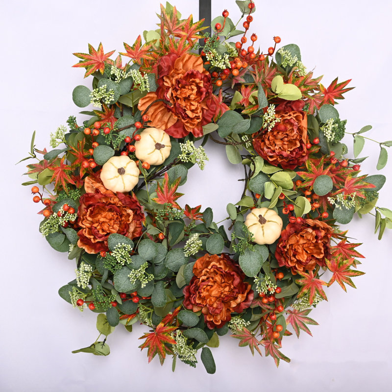 The Holiday Aisle® 26" Faux Fall Front Door Thanksgiving Day Pumpkin ...