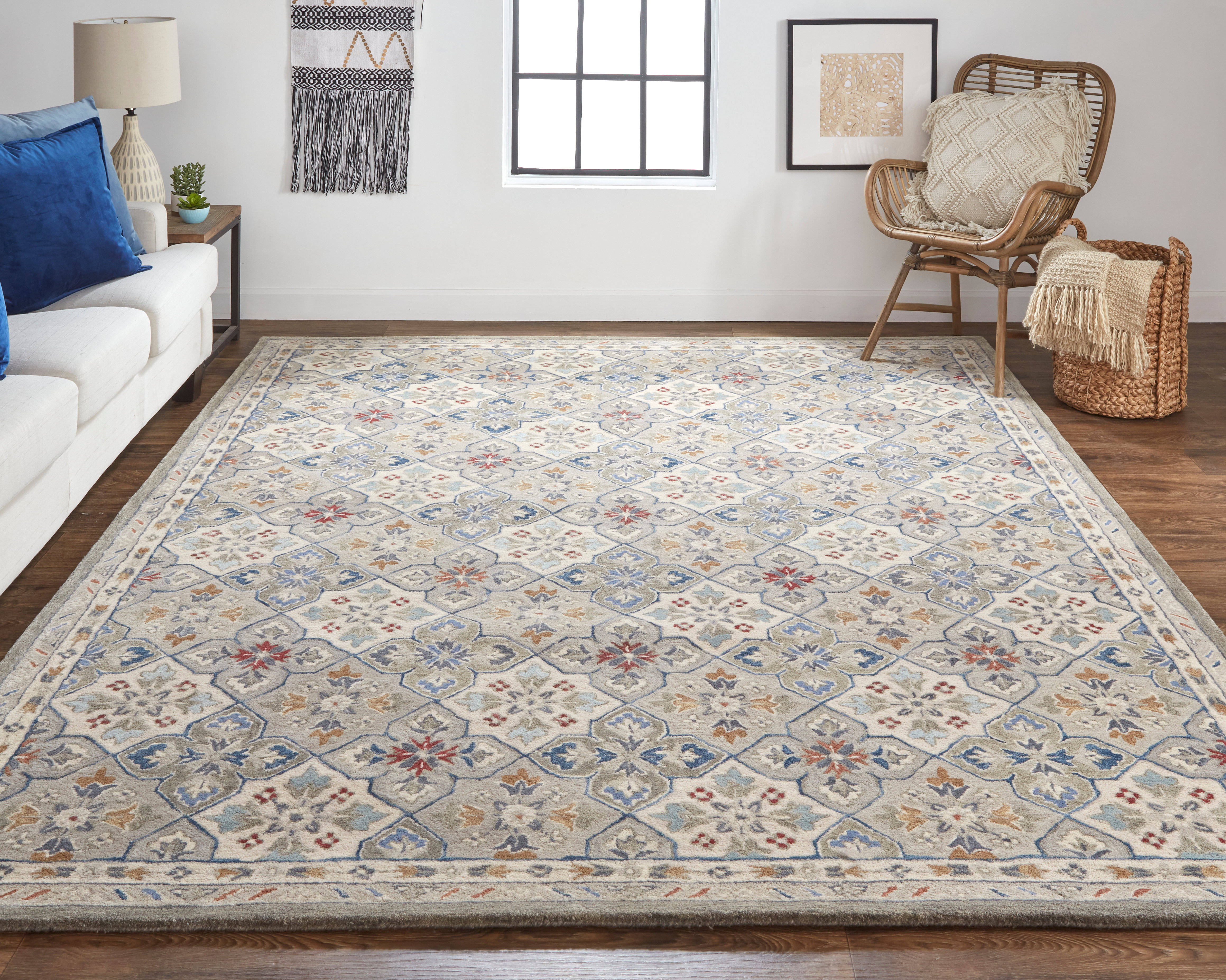 Lark Manor Atlandida Oriental Handmade Tufted Cotton/Wool Fog Grey/Blue ...