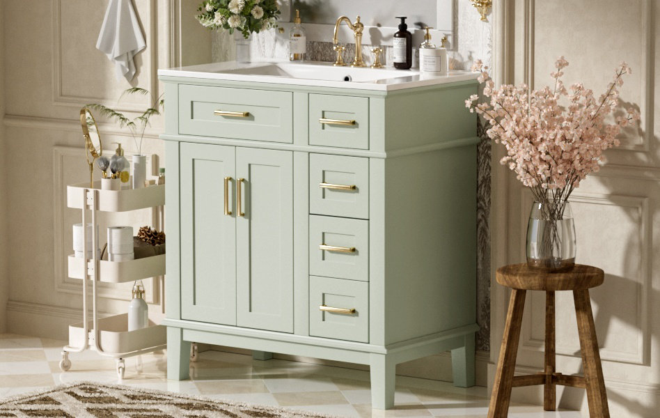 Ebern Designs 30 Inches bathroom vanity with ceramic sink, modern ...