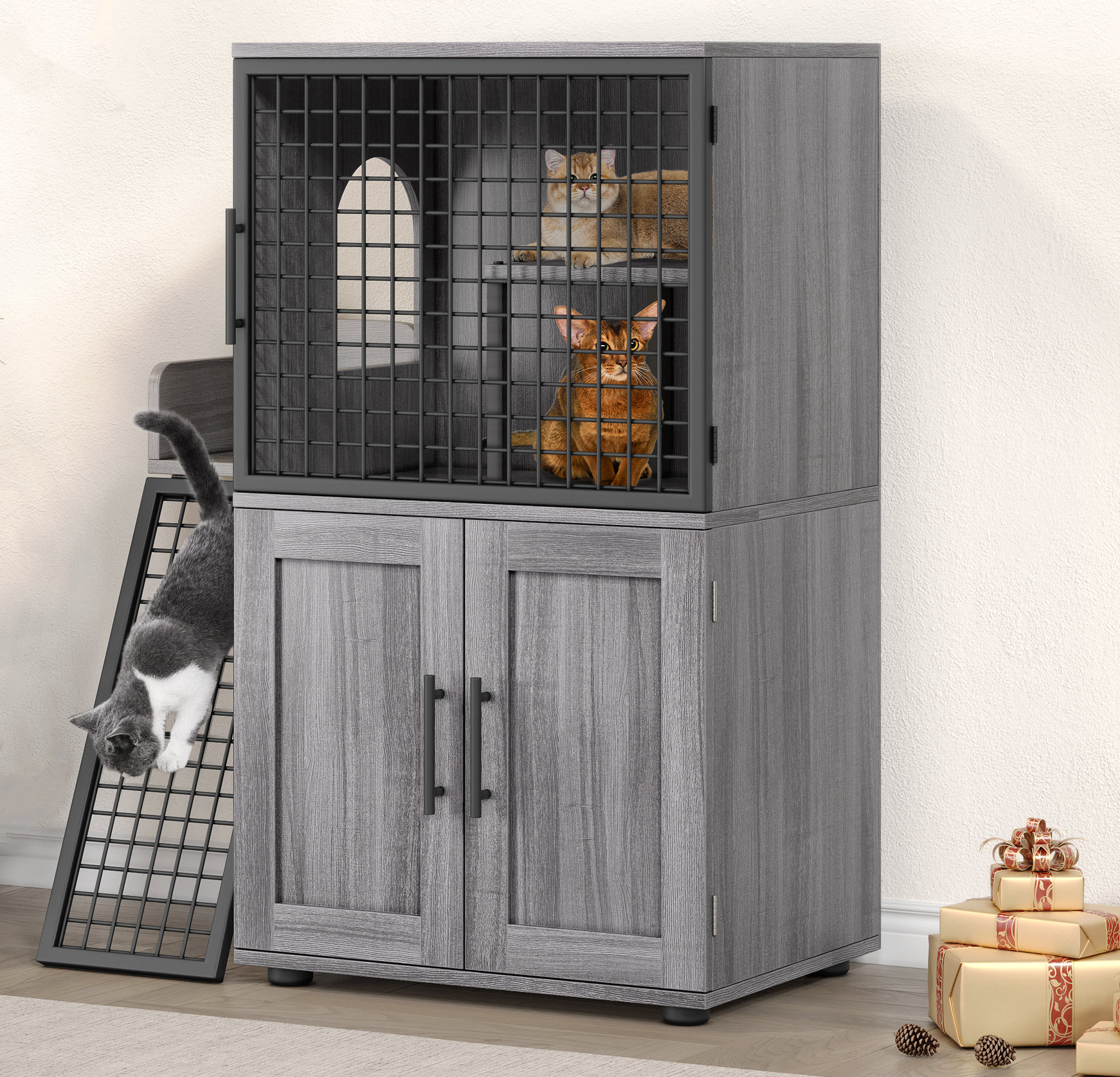 Latitude Run® Cat Litter Box Enclosure With Platform, Double Layer Cat ...
