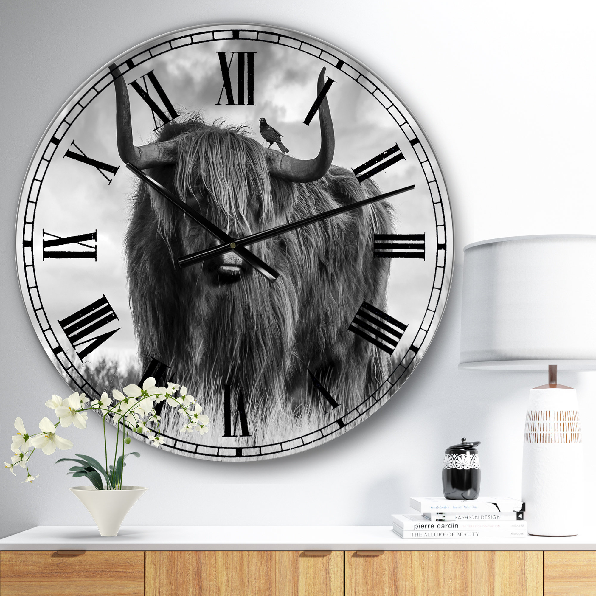 East Urban Home Longhaired Scottish Bull - Large Cottage Wall Clock ...