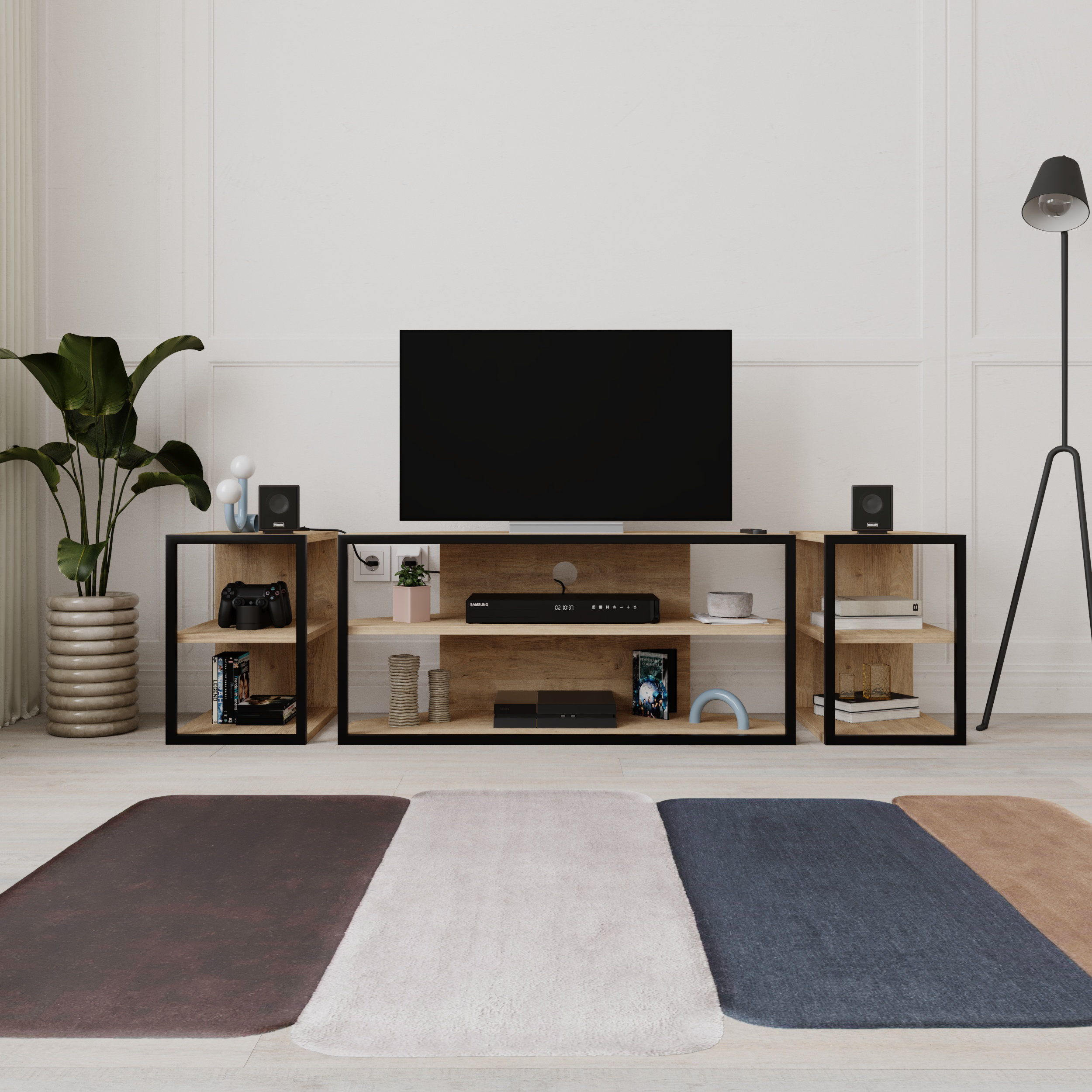 Latitude Run Echo TV Unit 3-Piece Set with 2 Side Tables Versatile ...