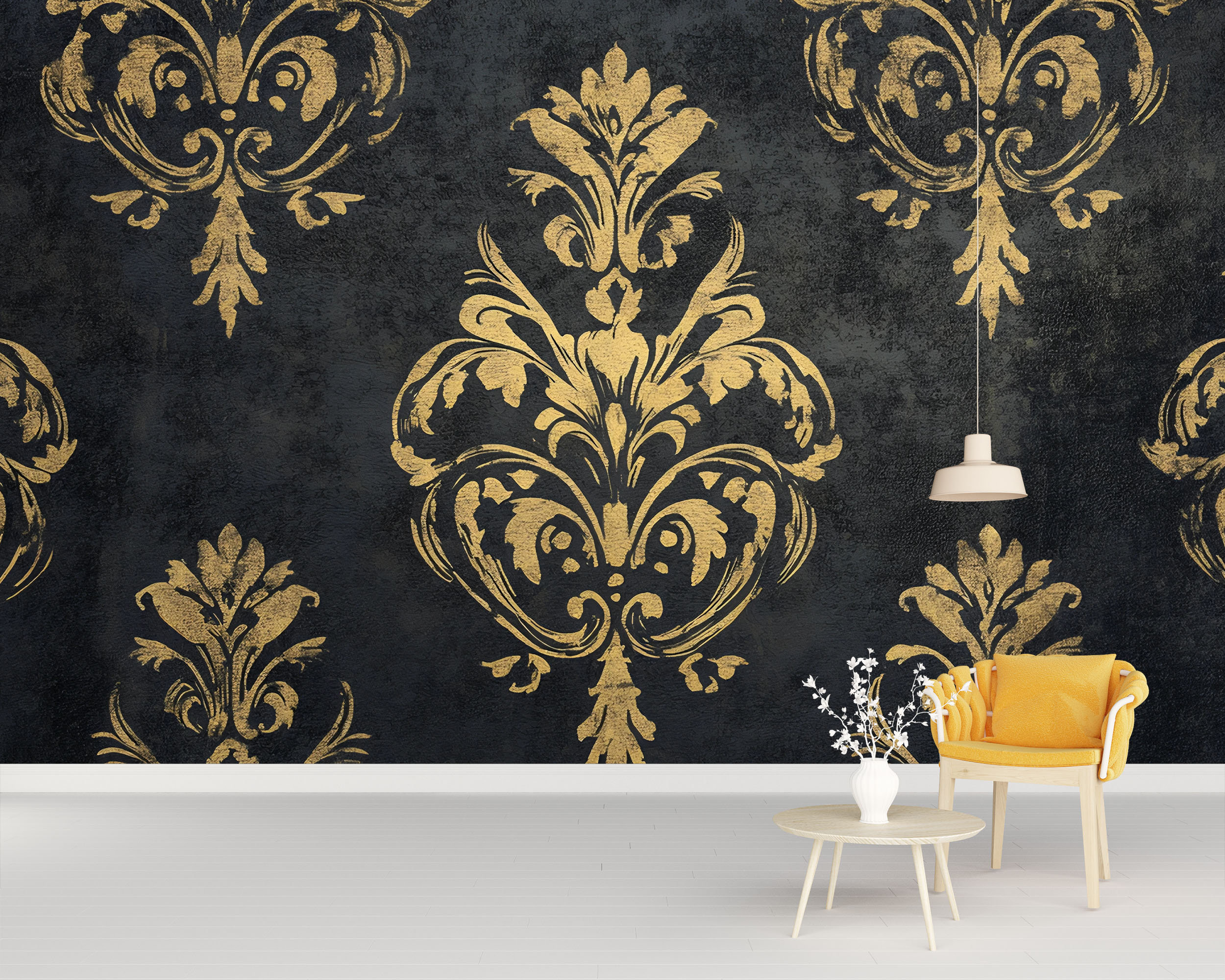 House of Hampton® Black And Gold Damask Wallpaper – Luxurious Baroque ...