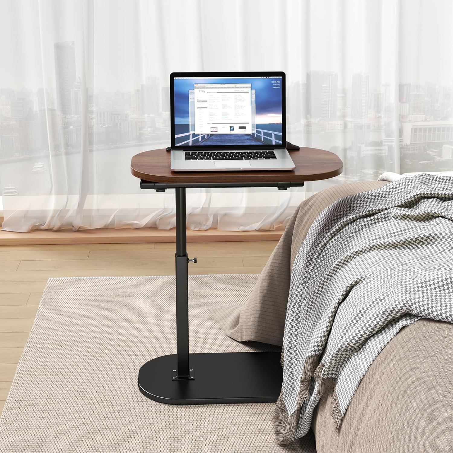 17 Stories Adjustable Height C Shaped Side Table, 360°Swivel & Flip Top ...