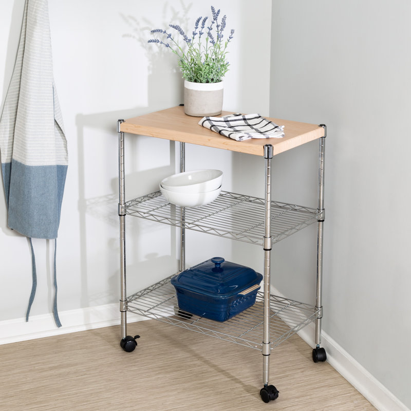 Wayfair Basics® Adjustable Kitchen Cart Manufactured Wood Top & Reviews ...