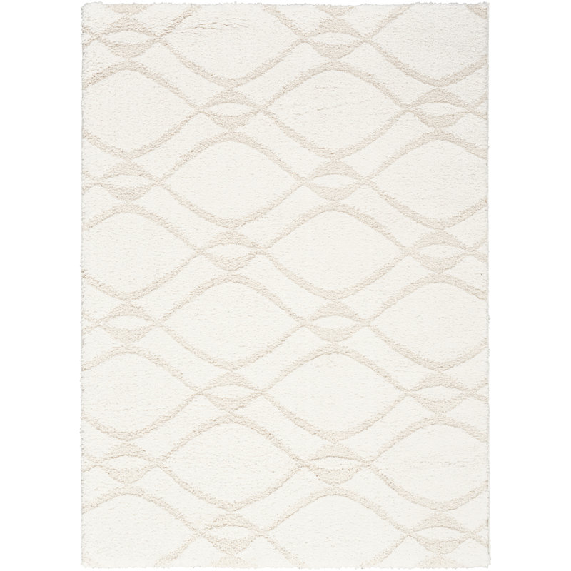 Wrought Studio™ Modern Shag 5'3" x 7' Ivory Beige Modern Indoor Rug ...
